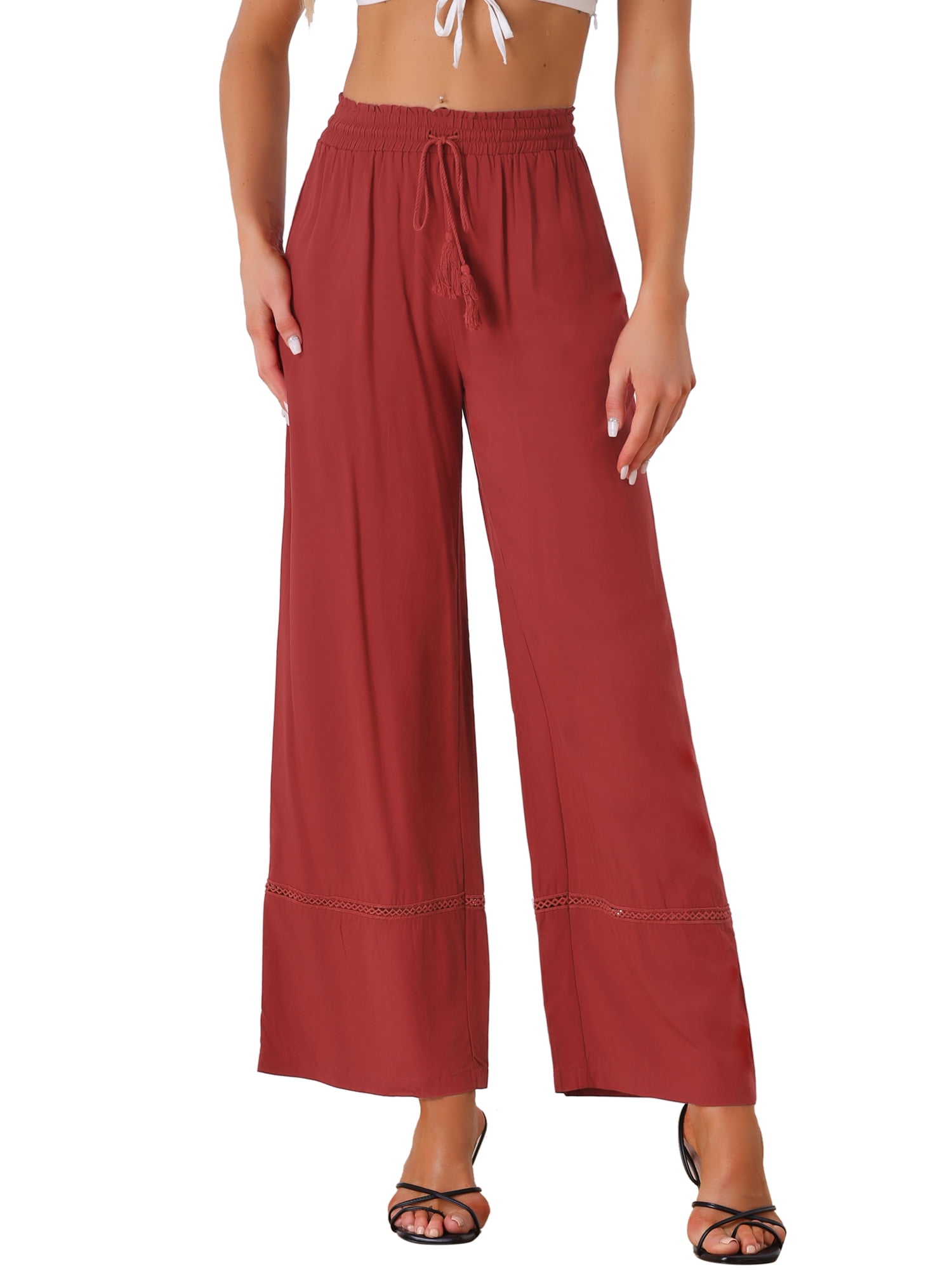 INSPIRE CHIC Women's Wide Leg Pants Drawsting Elastic High Waist Boho ...