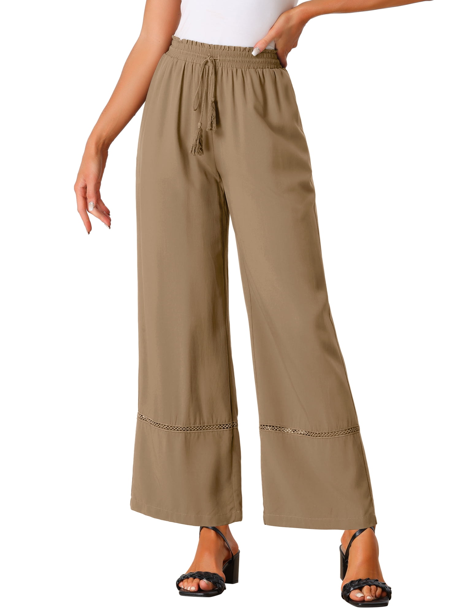 INSPIRE CHIC Women's Pant Wide Leg Drawsting Elastic High Waist Boho ...