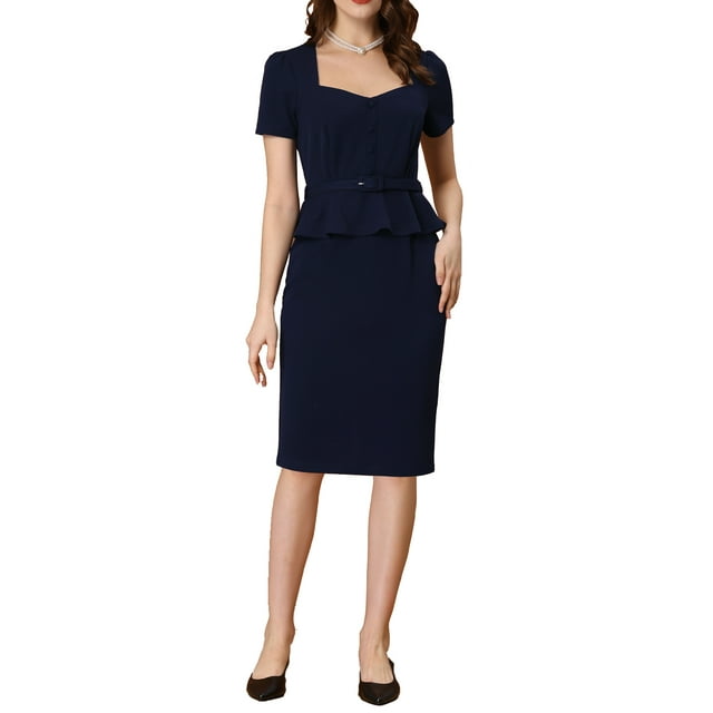 Allegra K Womens Sweetheart Neck Ruffle Trim Short Sleeve Office Retro