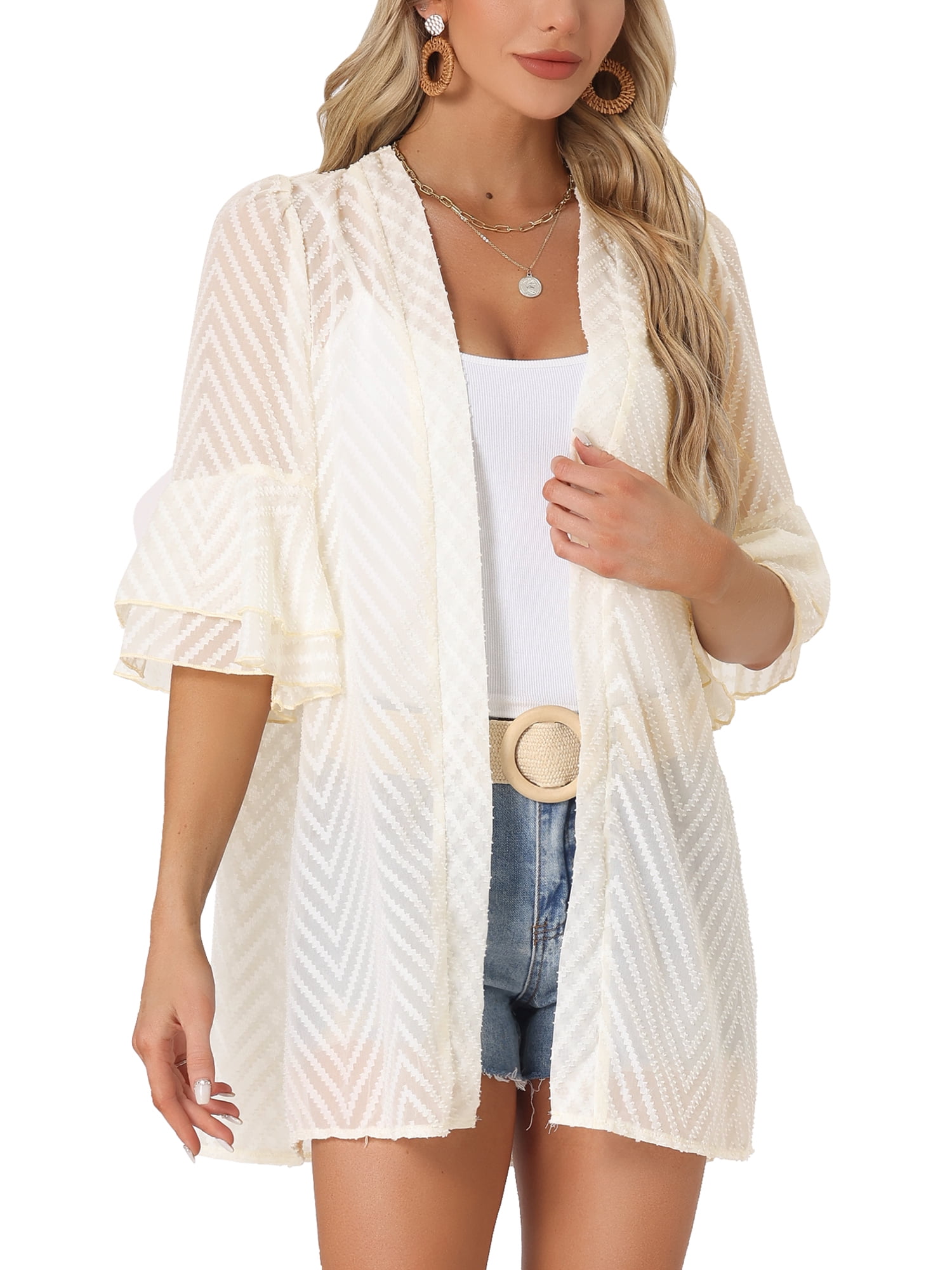 INSPIRE CHIC Women's Swiss Dots Short Bell Sleeves Summer Beach Cover ...