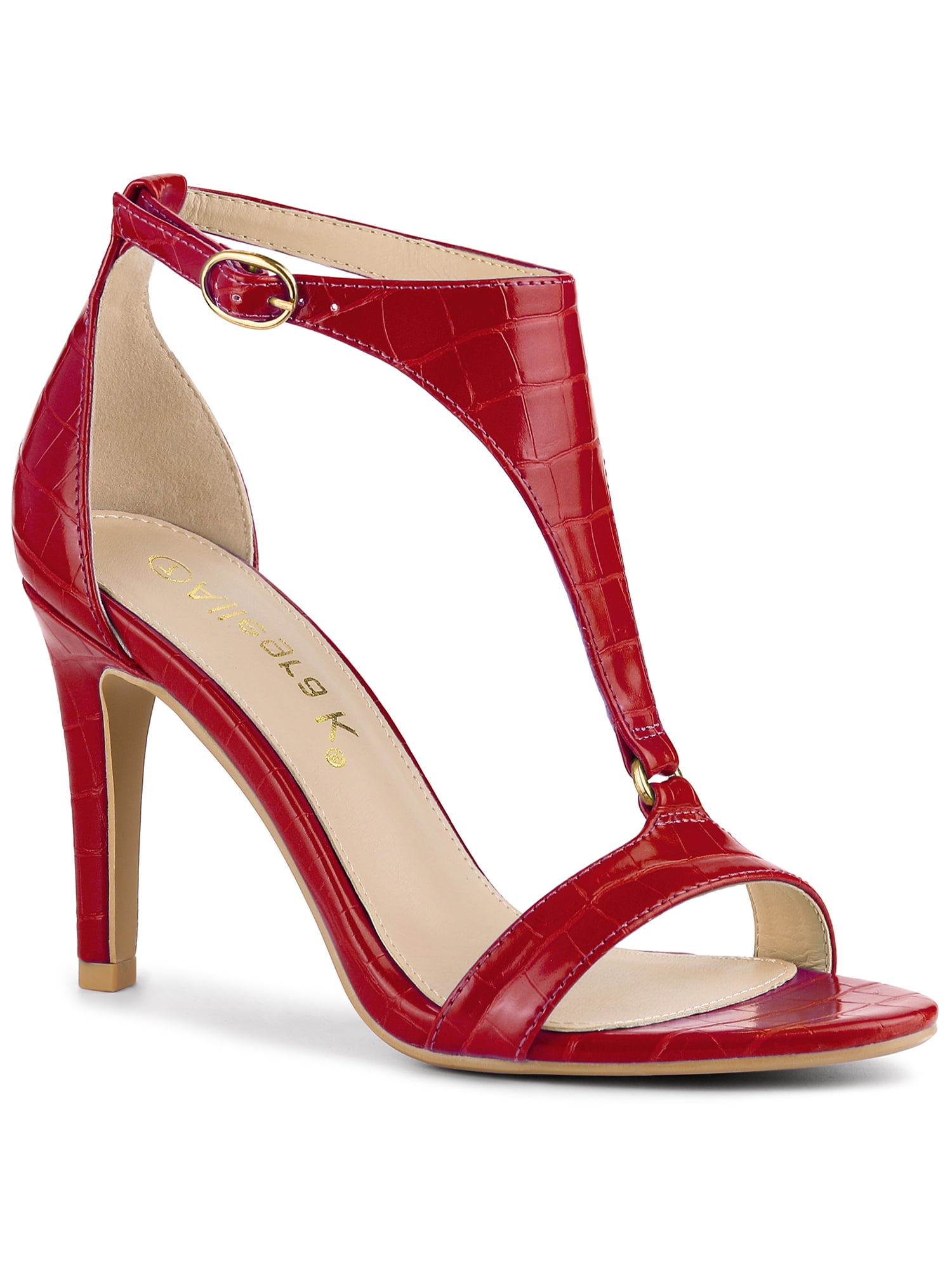 Allegra K Women's T Strap Open Toe Stiletto Heel Sandals Red 7.5 ...