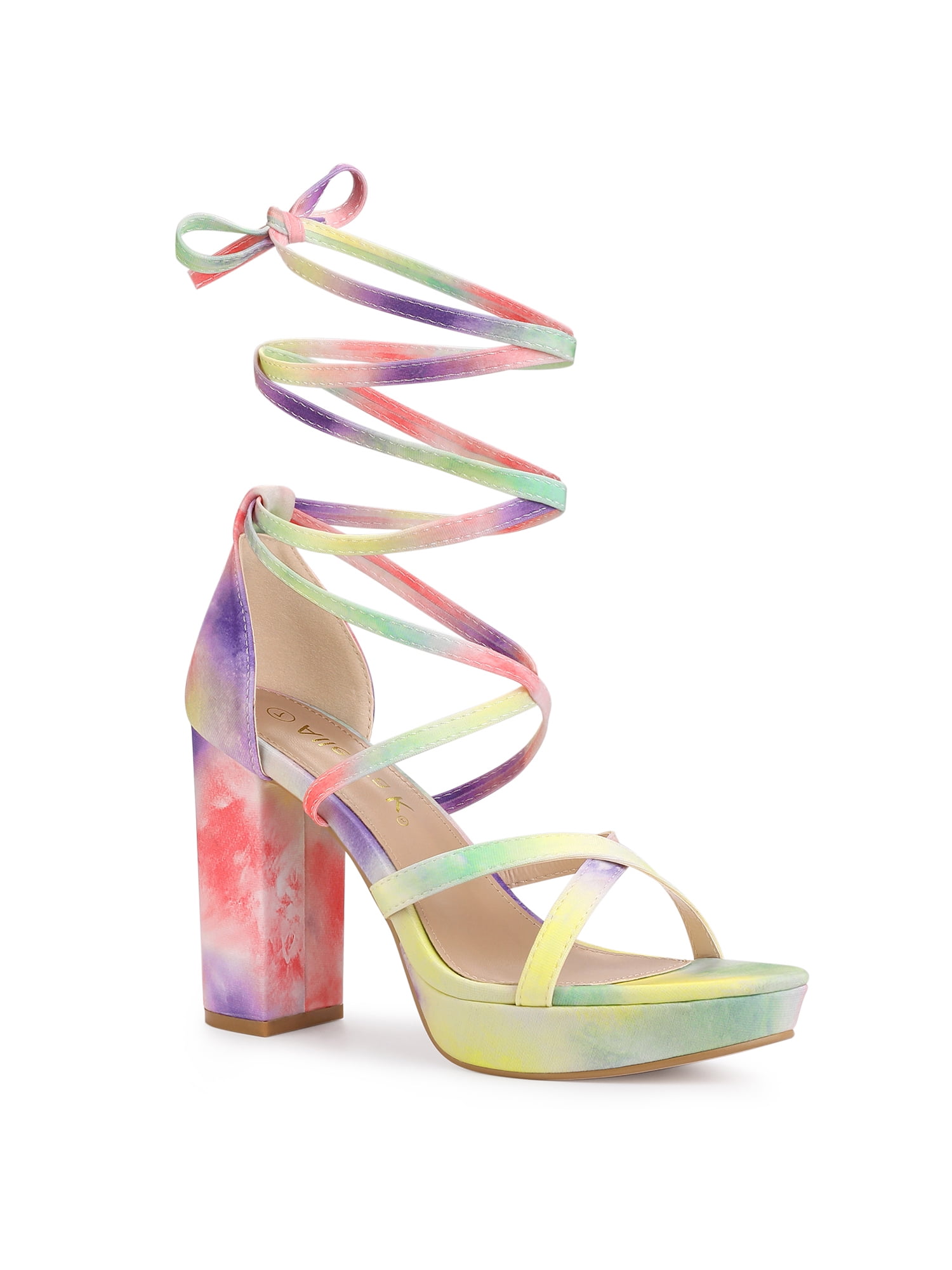 Allegra K Women's Tie Dye High Heel Sandal Platform Block Heel Prom ...