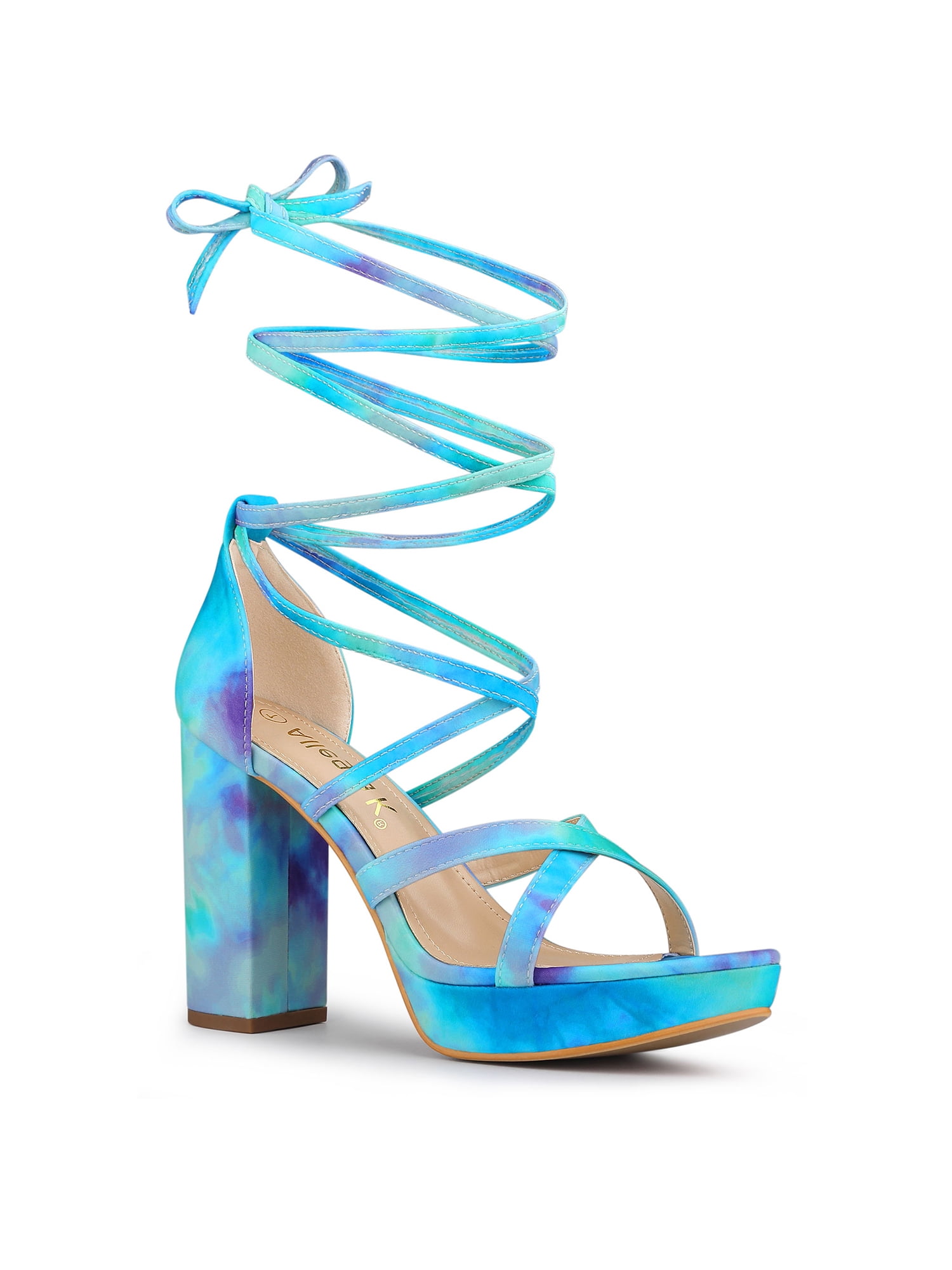 BLISSFUL STEP Women's Tie Dye High Heel Sandal Platform Block Heel Prom ...