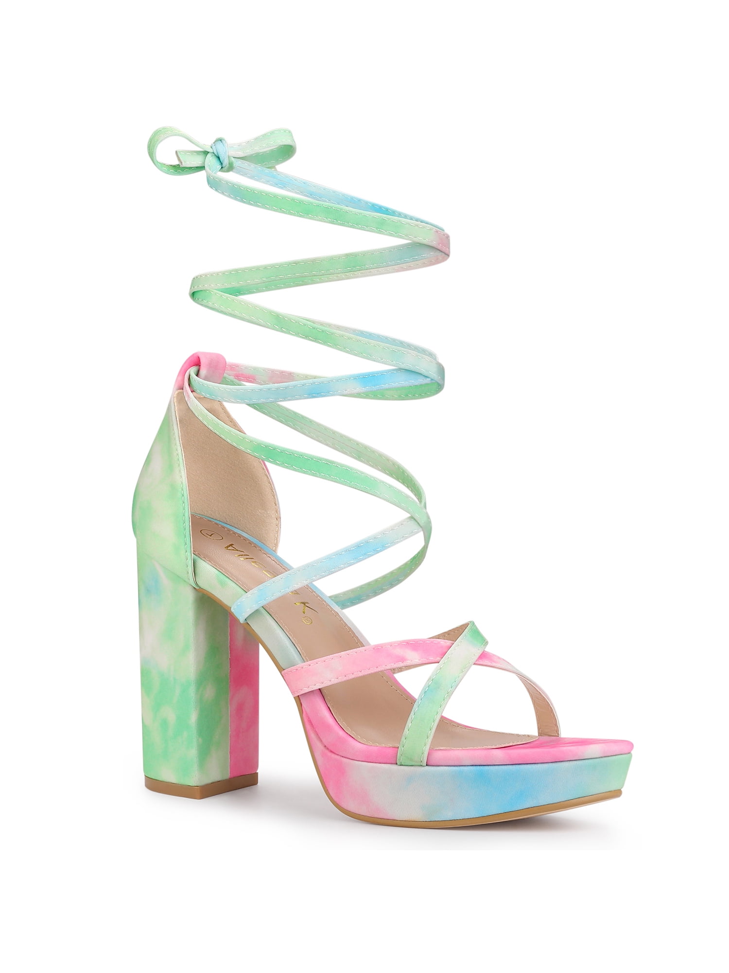 BLISSFUL STEP Women's Tie Dye High Heel Sandal Platform Block Heel Prom ...