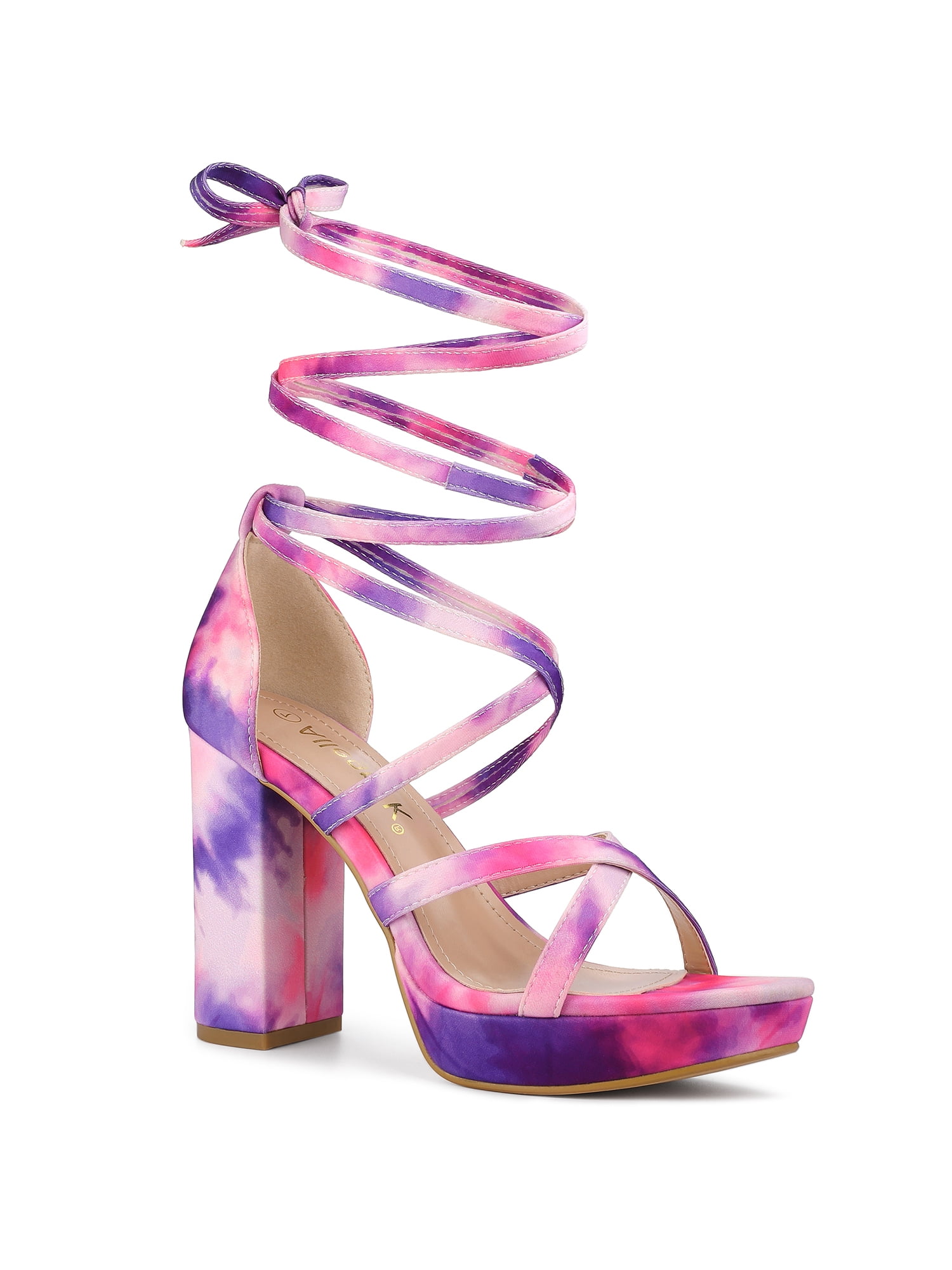 BLISSFUL STEP Women's Tie Dye High Heel Sandal Platform Block Heel Prom ...