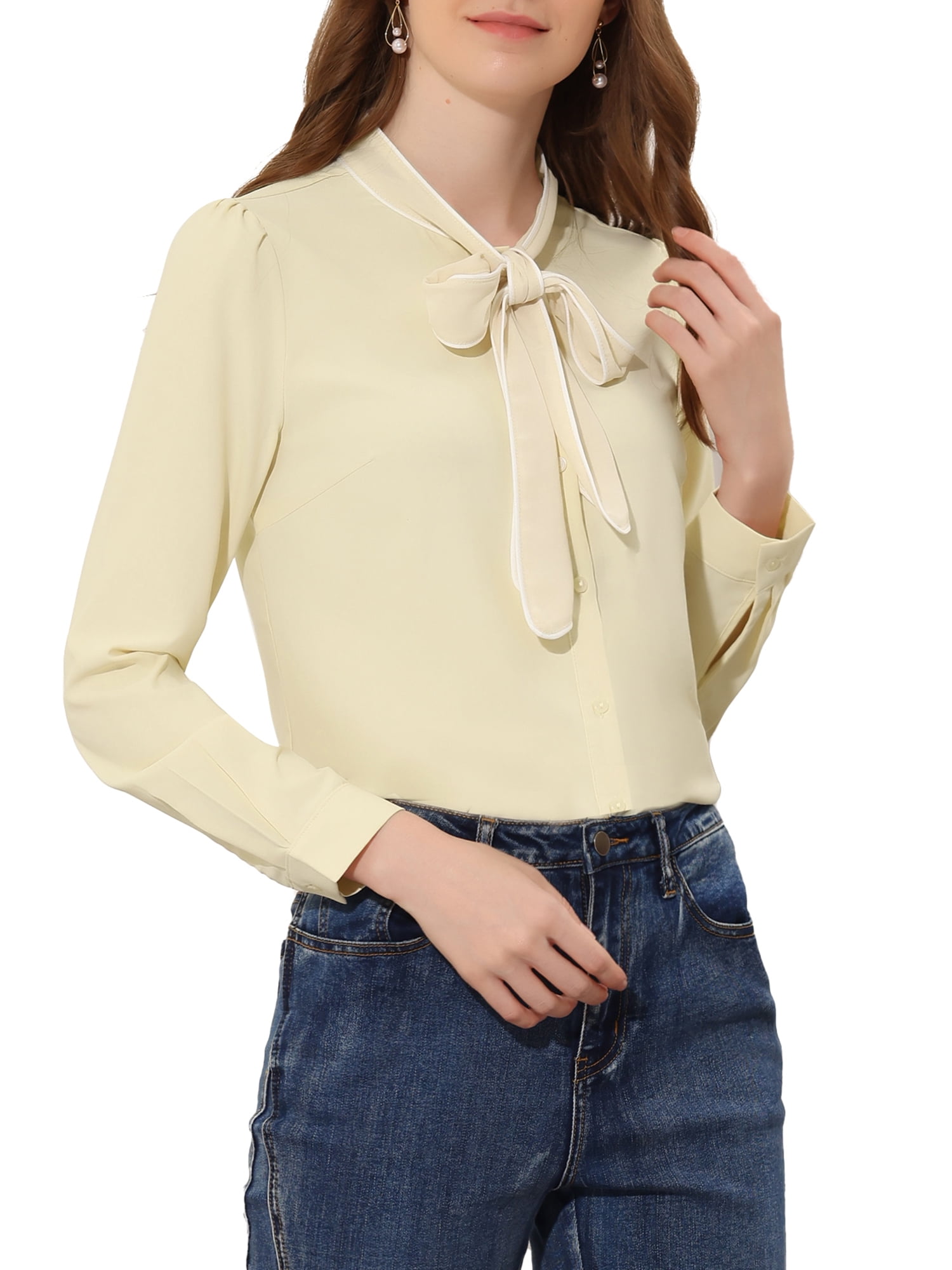 INSPIRE CHIC Women's Tie Neck Button Down Work Long Sleeves Blouse ...