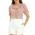 Allegra K Women's Tie Neck Ruffle Neck Blouse Puff Sleeve Ruffle Cuff ...