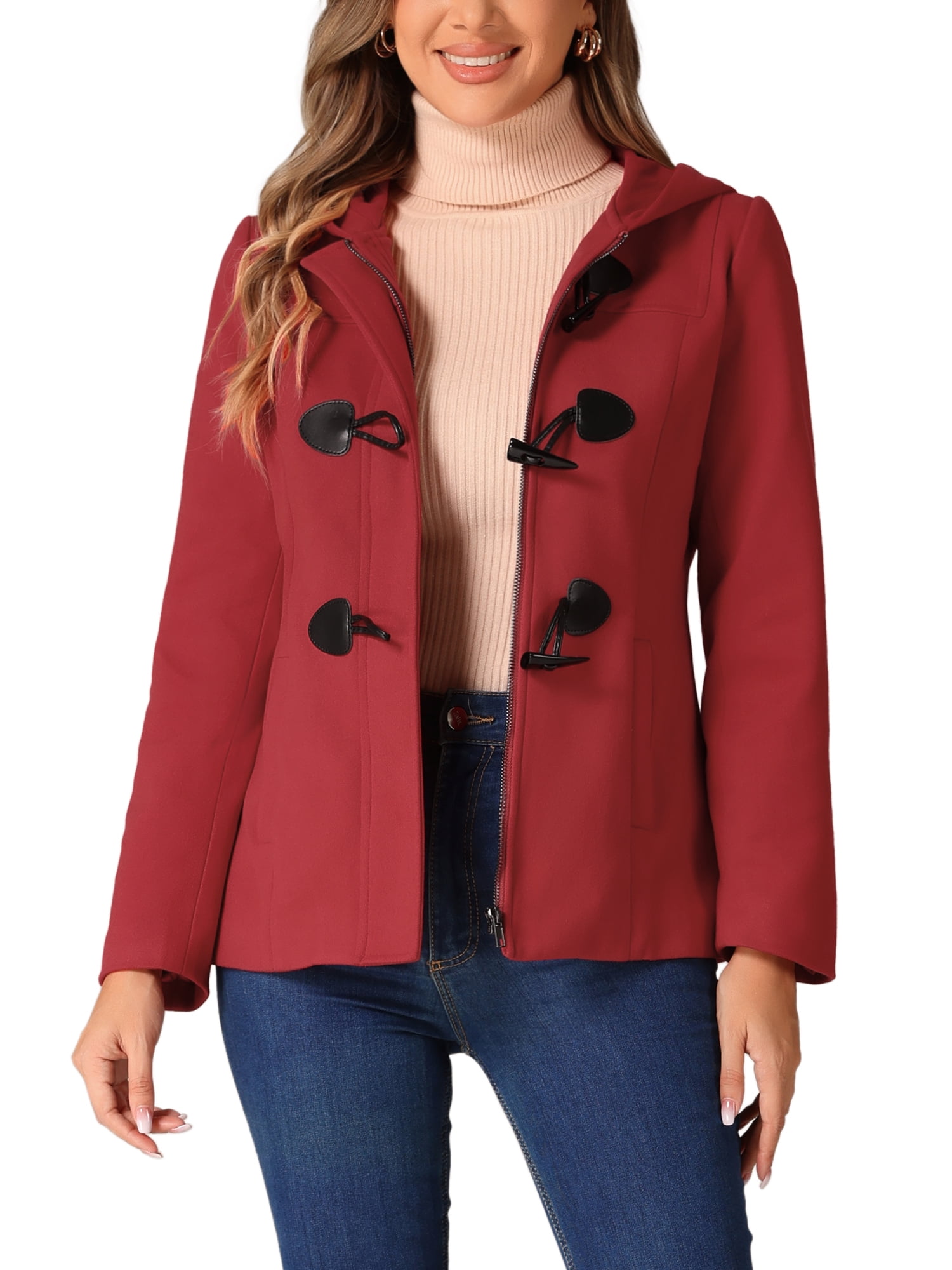 INSPIRE CHIC Women's Toggle Duffle Coat Zipper Front Solid Cropped ...