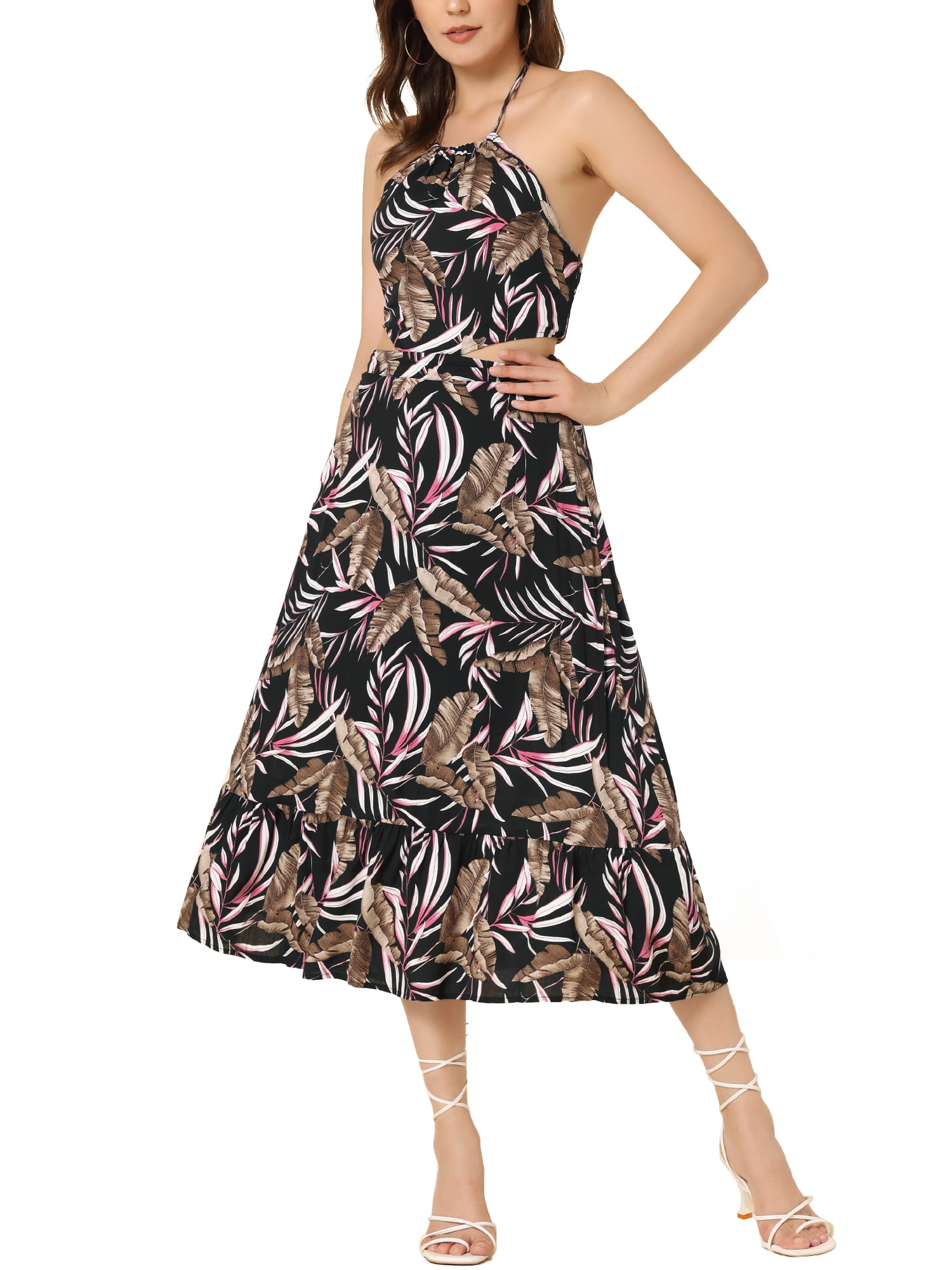 INSPIRE CHIC Women's Tropical Summer Floral Sundress Cutout Waist Midi ...