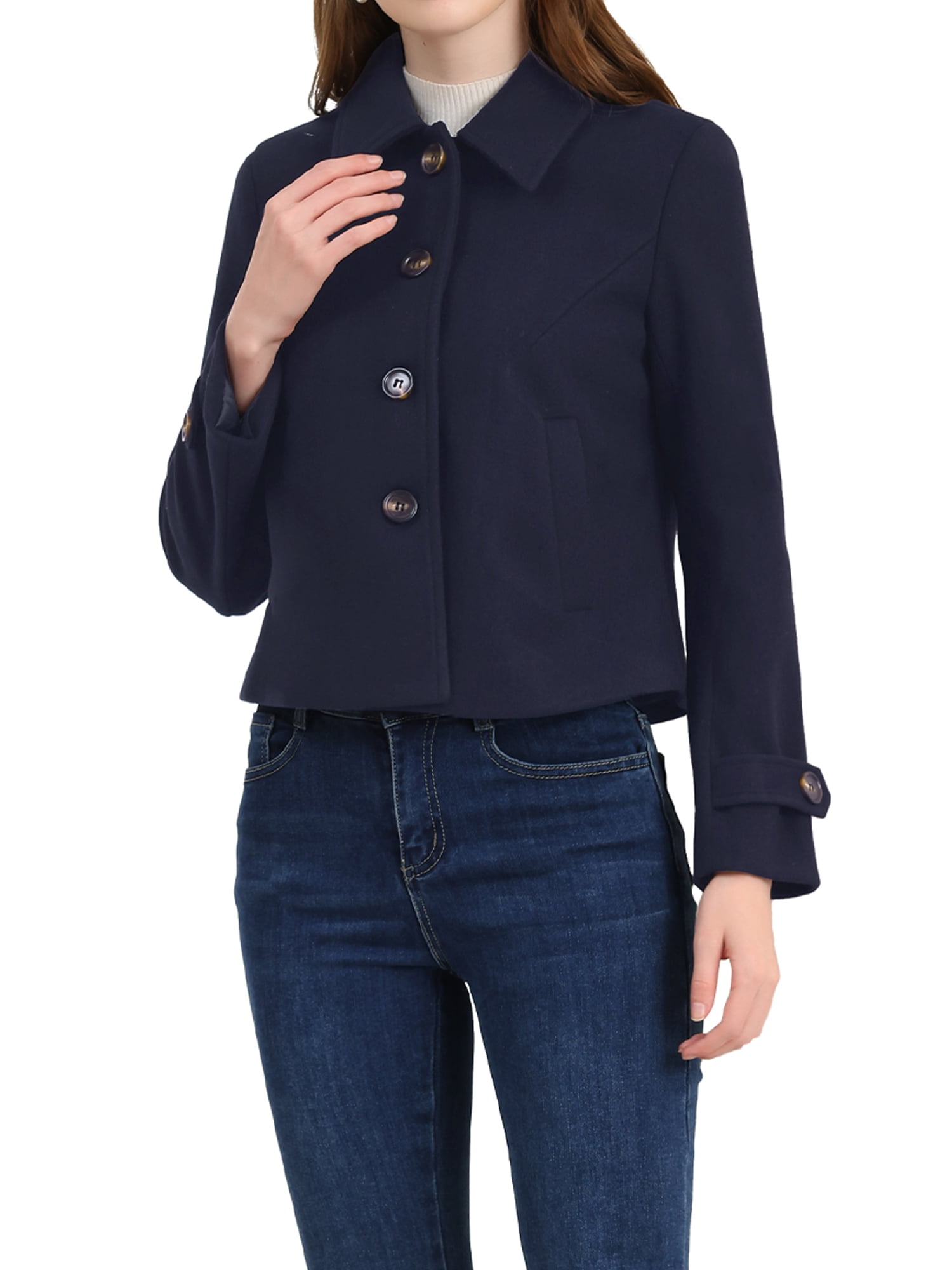 INSPIRE CHIC Women's Turn Down Collar Single Breasted Short Peacoat ...