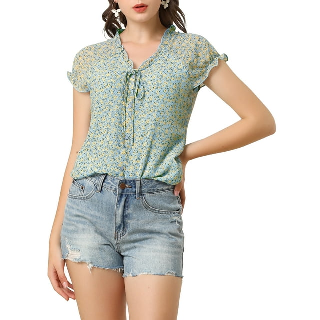 INSPIRE CHIC Women's Floral Blouse Short Cap Sleeve Chiffon Casual ...