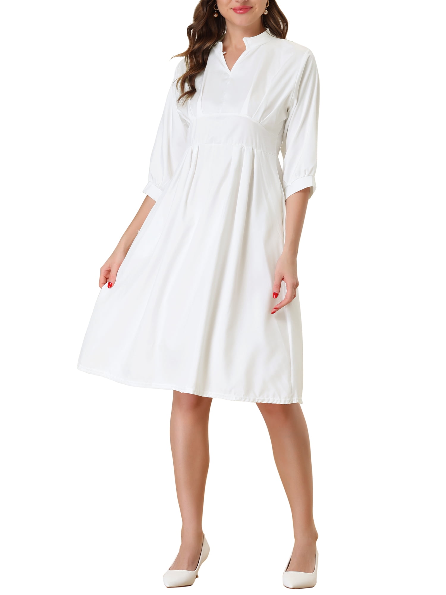 INSPIRE CHIC Women's Elegant V Neck Stand Collar Pleated Puff Elbow ...