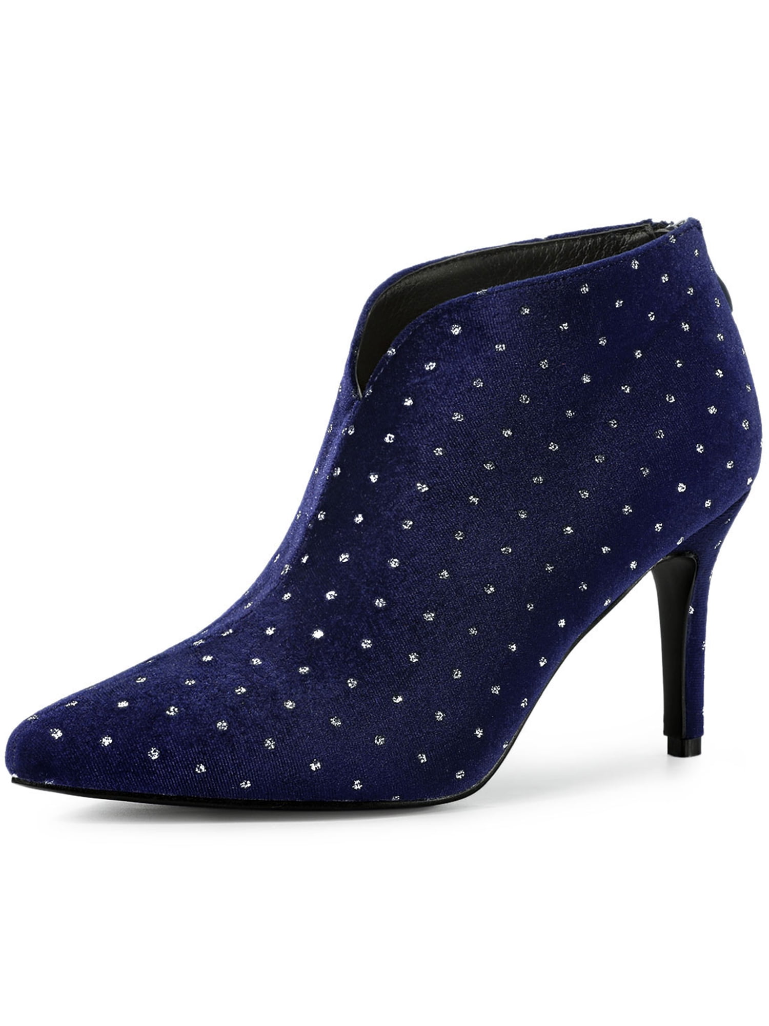 BLISSFUL STEP Women's V Shaped Cutout Pointed Toe Stiletto Heel Ankle ...