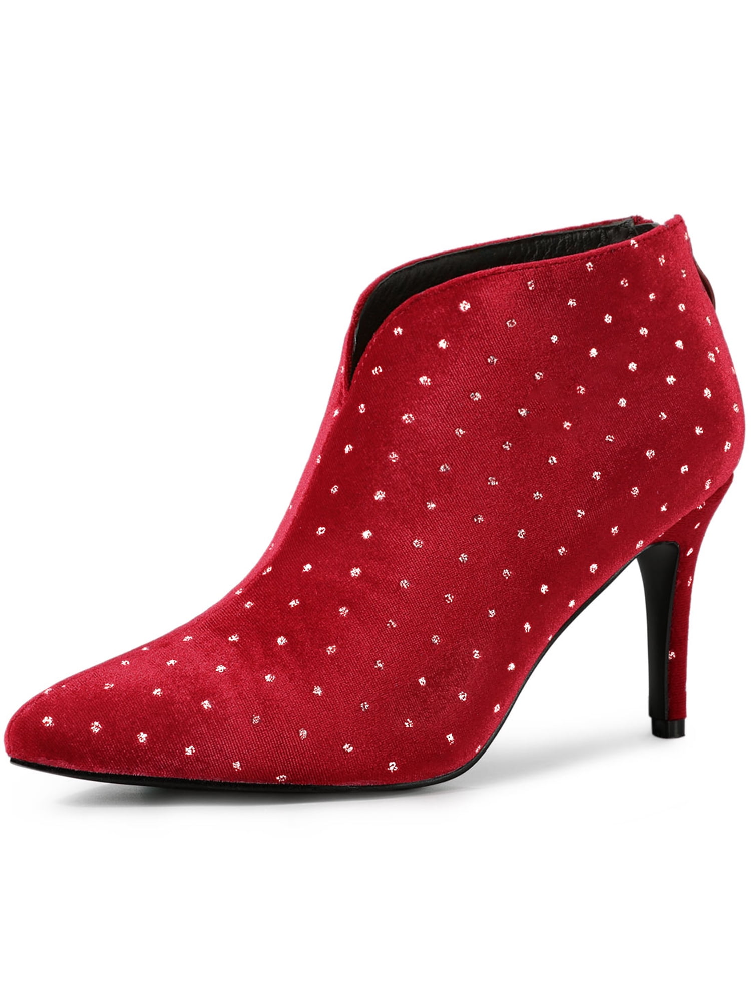 BLISSFUL STEP Women's V Shaped Cutout Pointed Toe Stiletto Heel Ankle ...