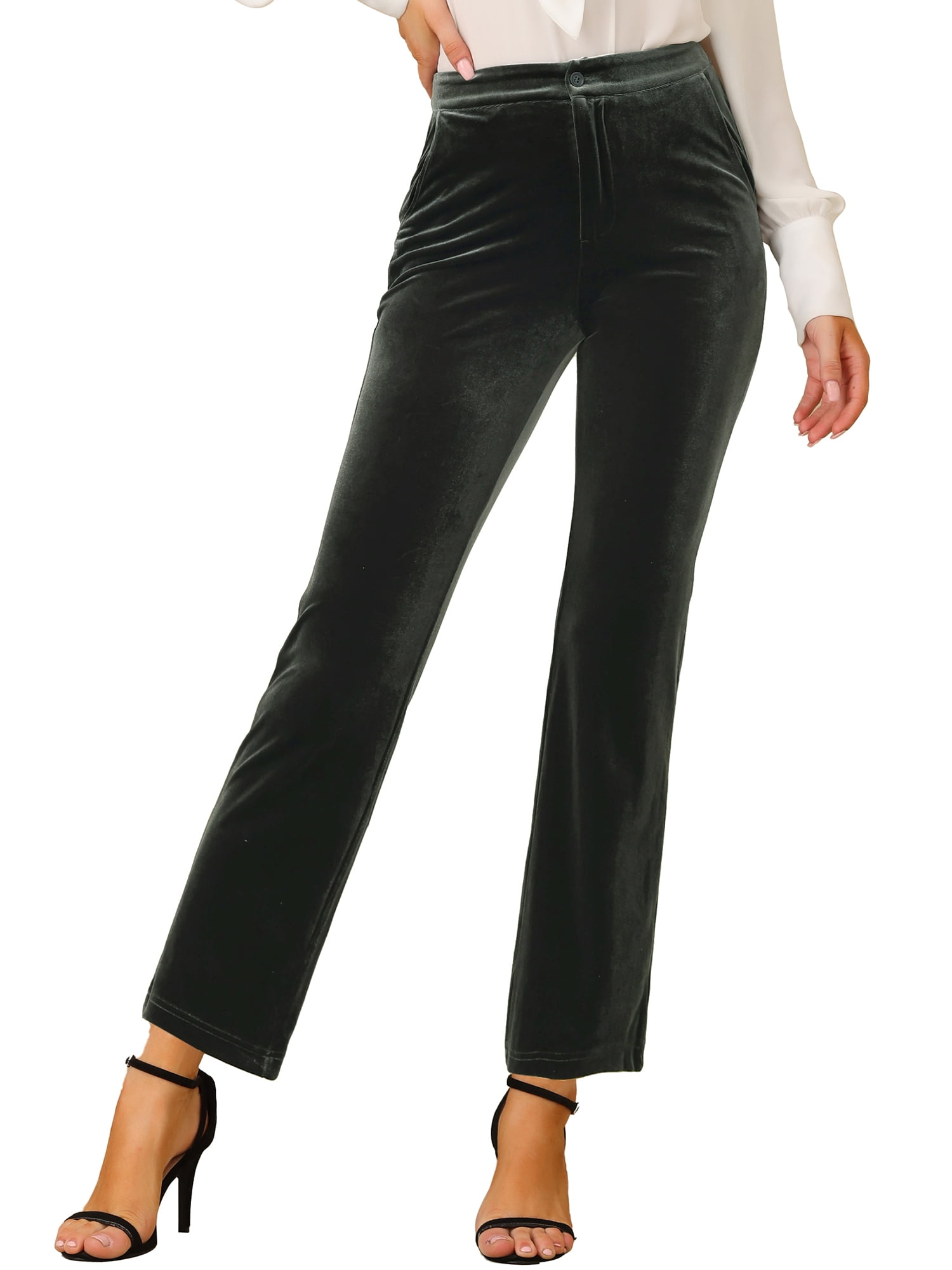 INSPIRE CHIC Women's Velvet Elegant High Waist Trousers with Pockets ...
