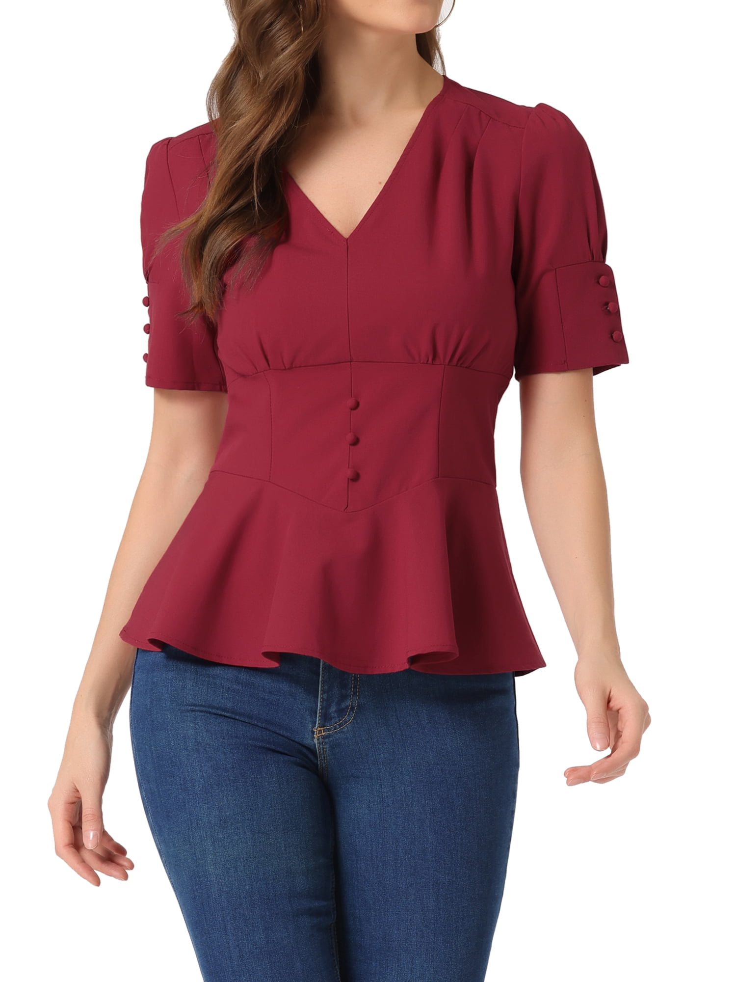 Allegra K Women's Victorian Blouse Short Sleeves Steampunk Lace Up ...