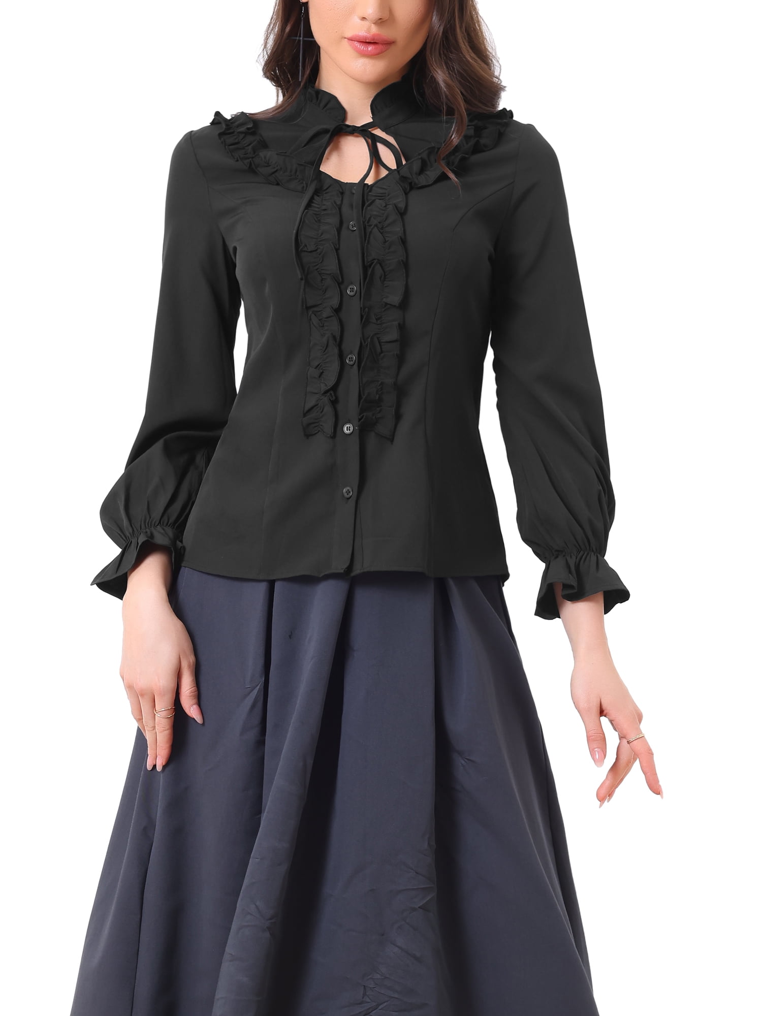 INSPIRE CHIC Women's Victorian Blouse Vintage Ruffled Long Sleeve ...