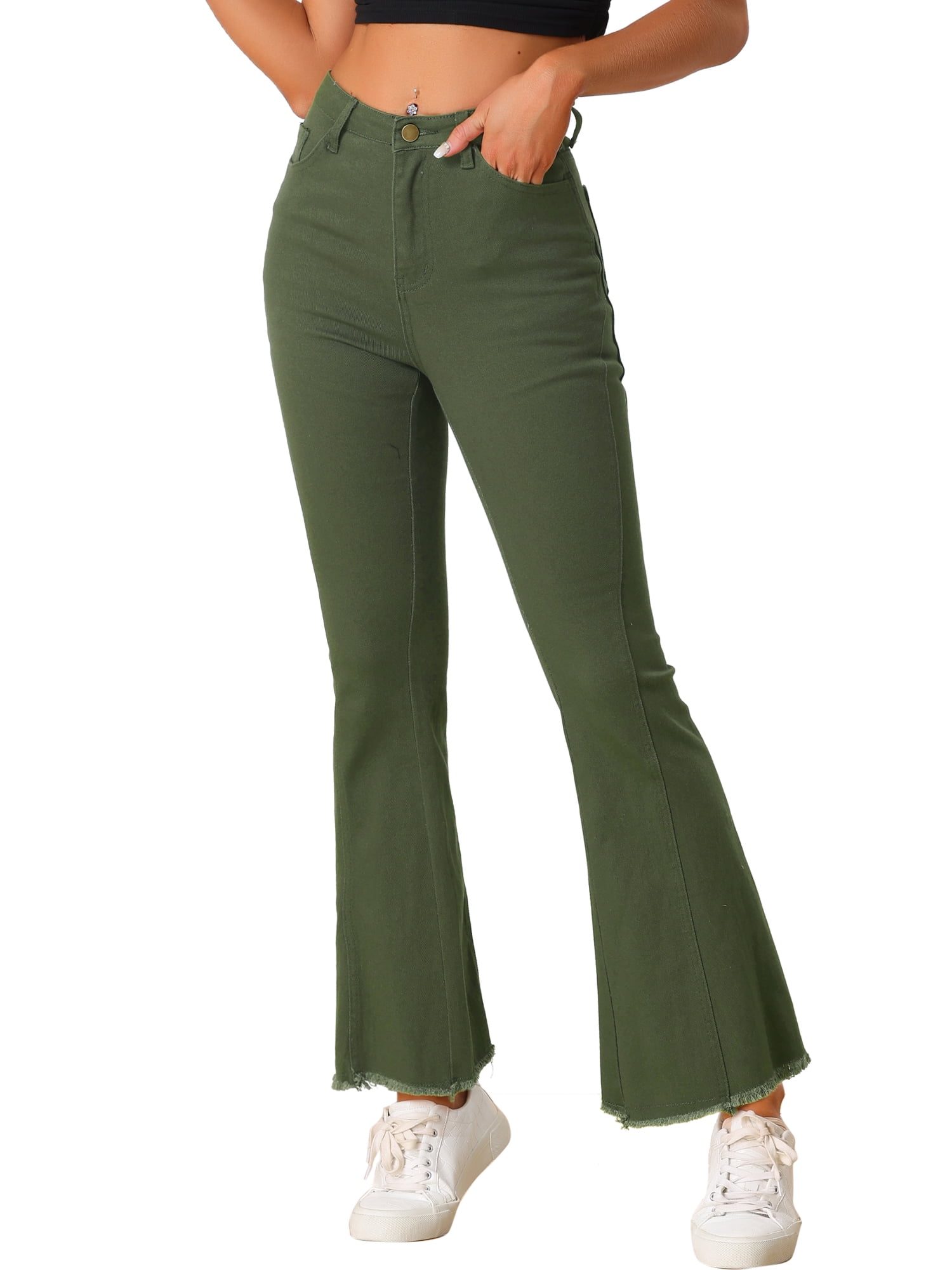 INSPIRE CHIC Women's Vintage Long Pants Classic High Waist Denim Bell ...