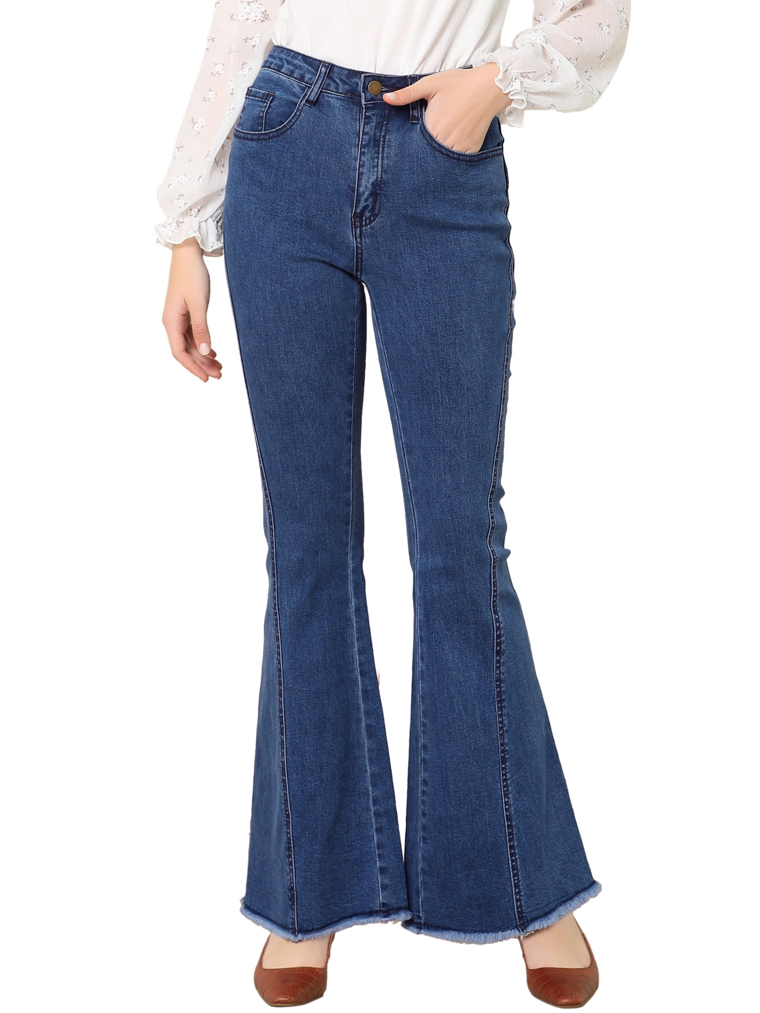 Allegra K Women's Vintage Long Pants Classic High Waist Denim Bell ...