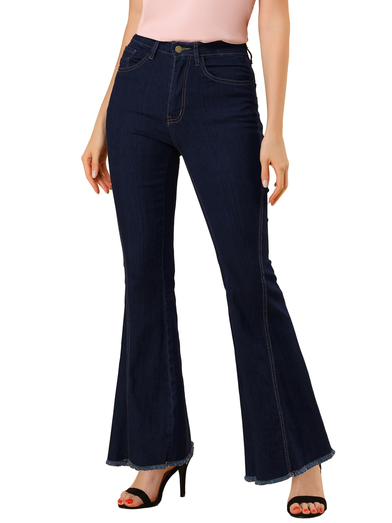 INSPIRE CHIC Women's Vintage Long Pants Classic High Waist Denim Bell ...