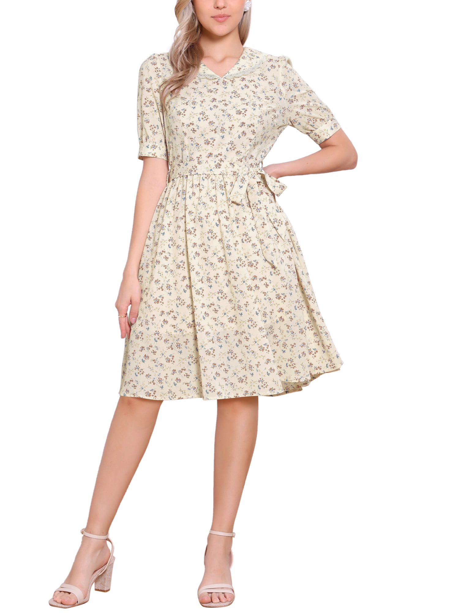 INSPIRE CHIC Women's Vintage Peter Pan Collar High Waist Flowy Midi ...