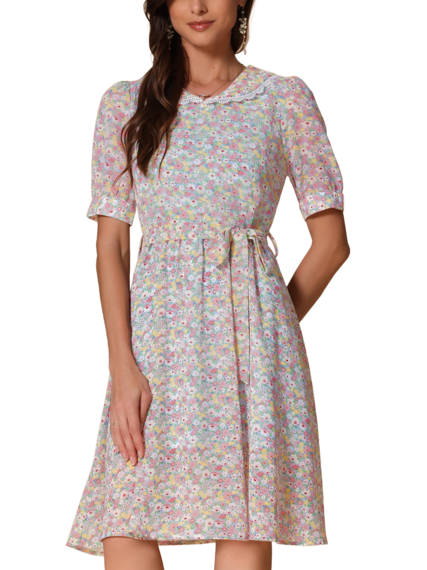 INSPIRE CHIC Women's Vintage Peter Pan Collar High Waist Flowy Midi ...