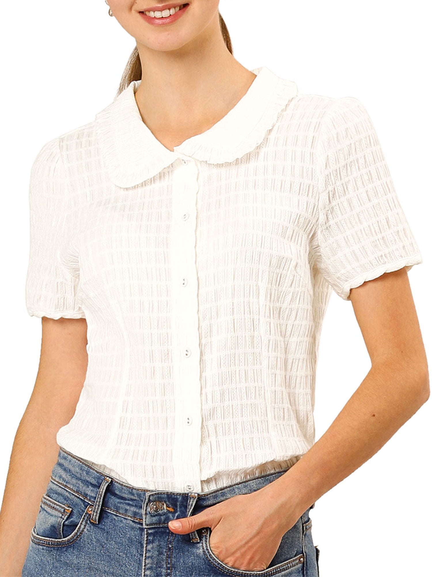 INSPIRE CHIC Women's Vintage Sweet Doll Collar Button Down Soft Shirt S White - Walmart.com