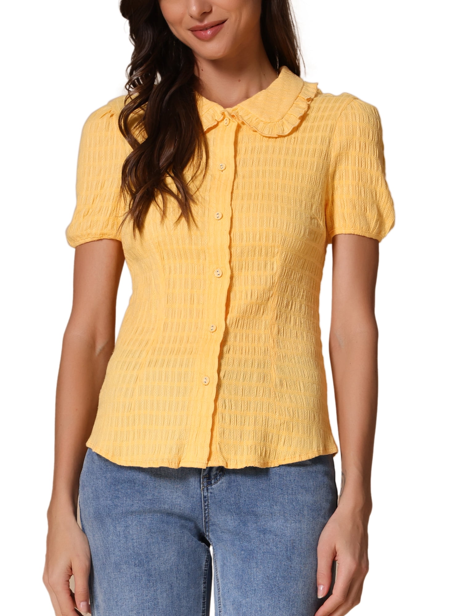 INSPIRE CHIC Women's Vintage Sweet Doll Collar Button Down Soft Shirt S ...