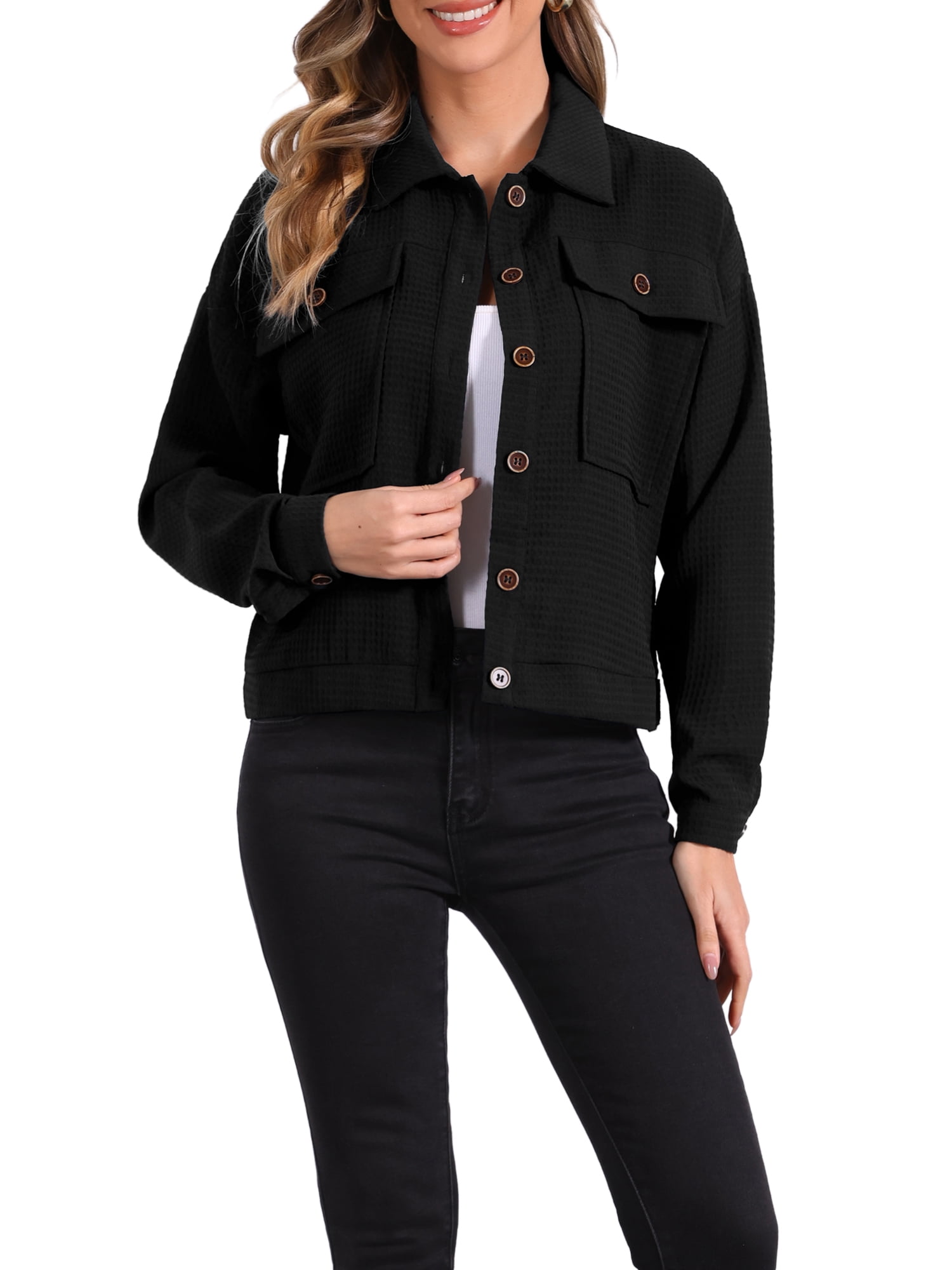 INSPIRE CHIC Women's Waffle Shacket Jacket Drop Shoulder Pocket ...