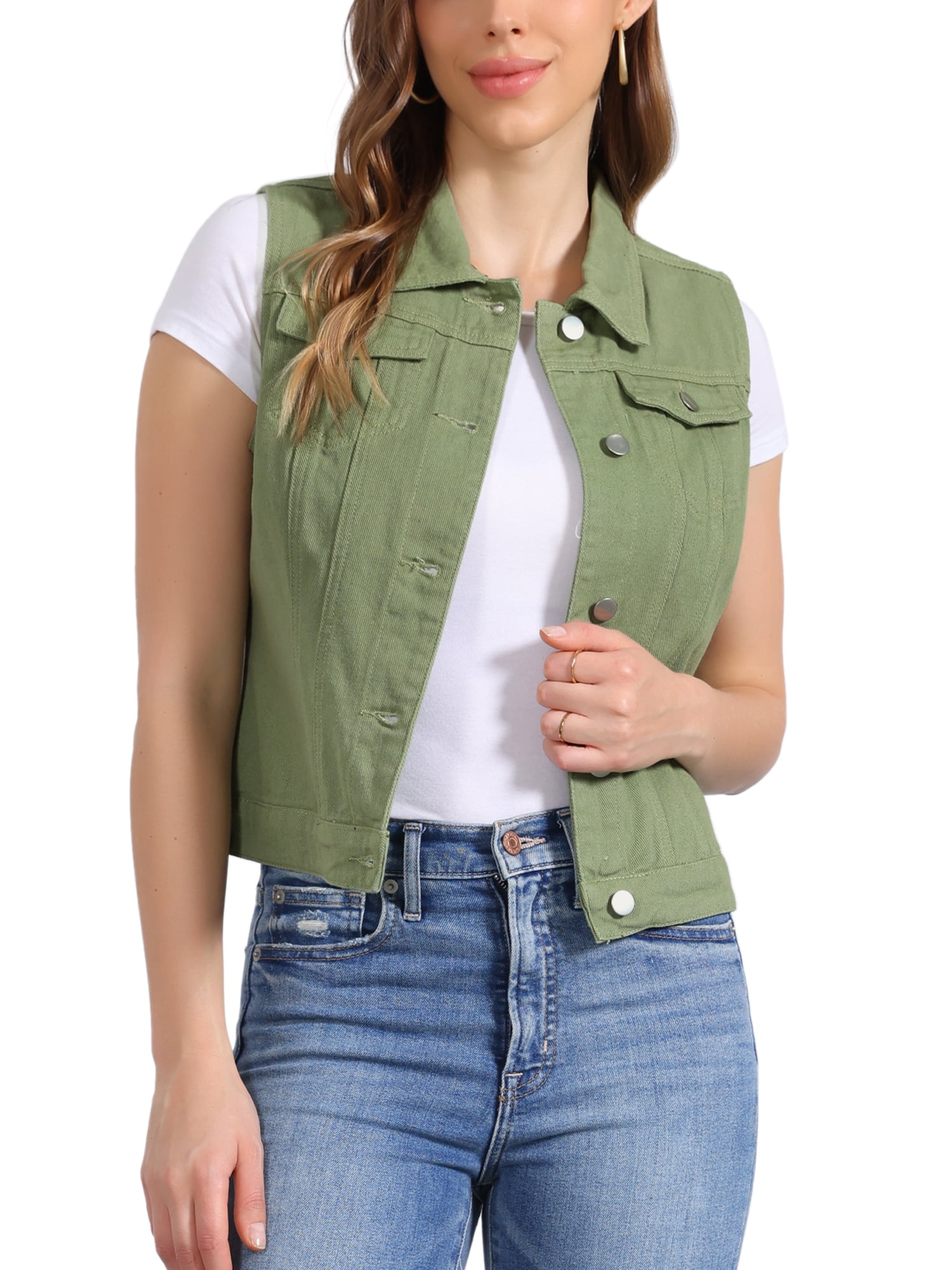 INSPIRE CHIC Women's Washed Denim Button Sleeveless Vest Jacket with ...