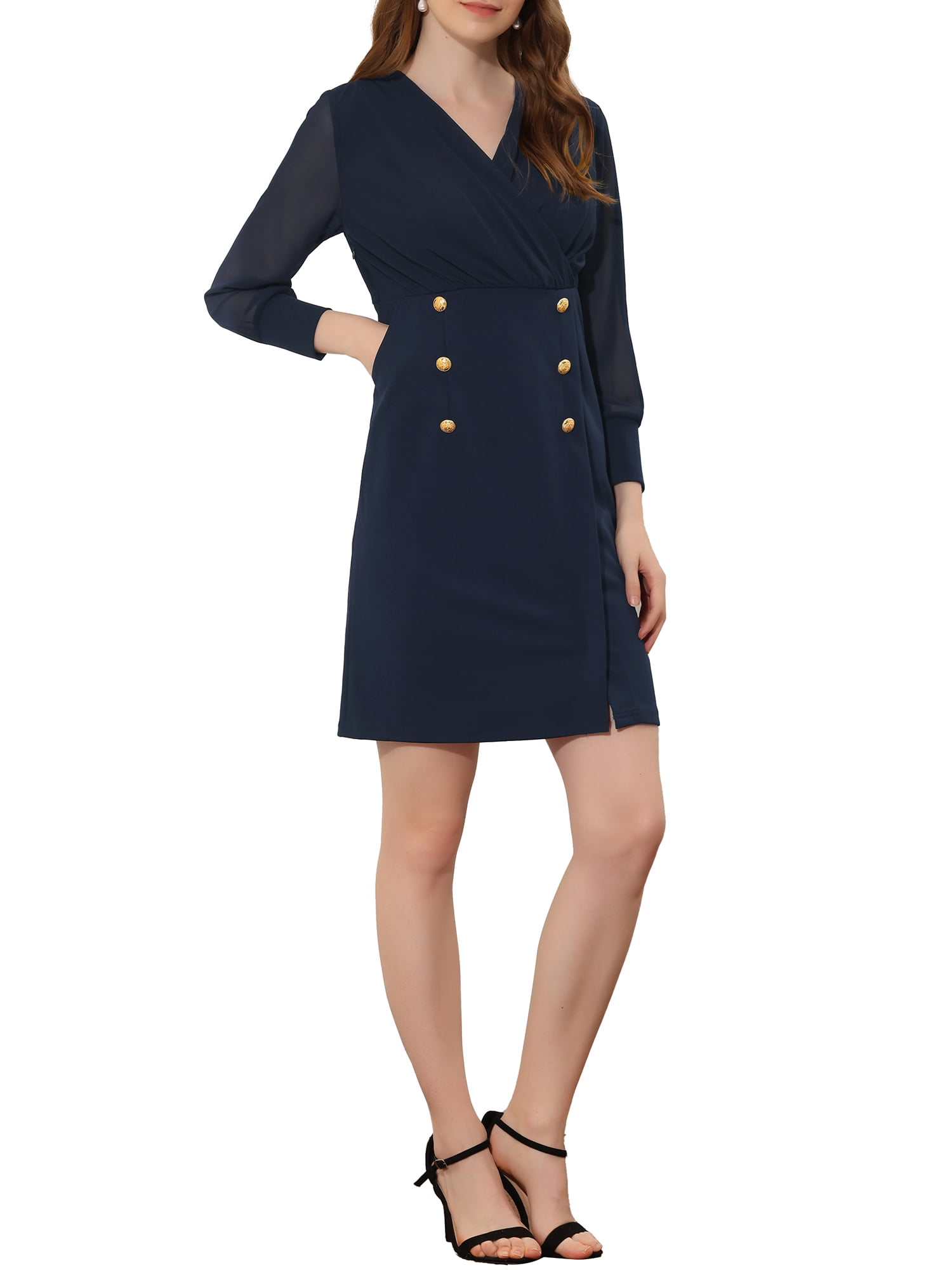 INSPIRE CHIC Women's Wear to Work Elegant V Neck Sheer Contrast Button ...