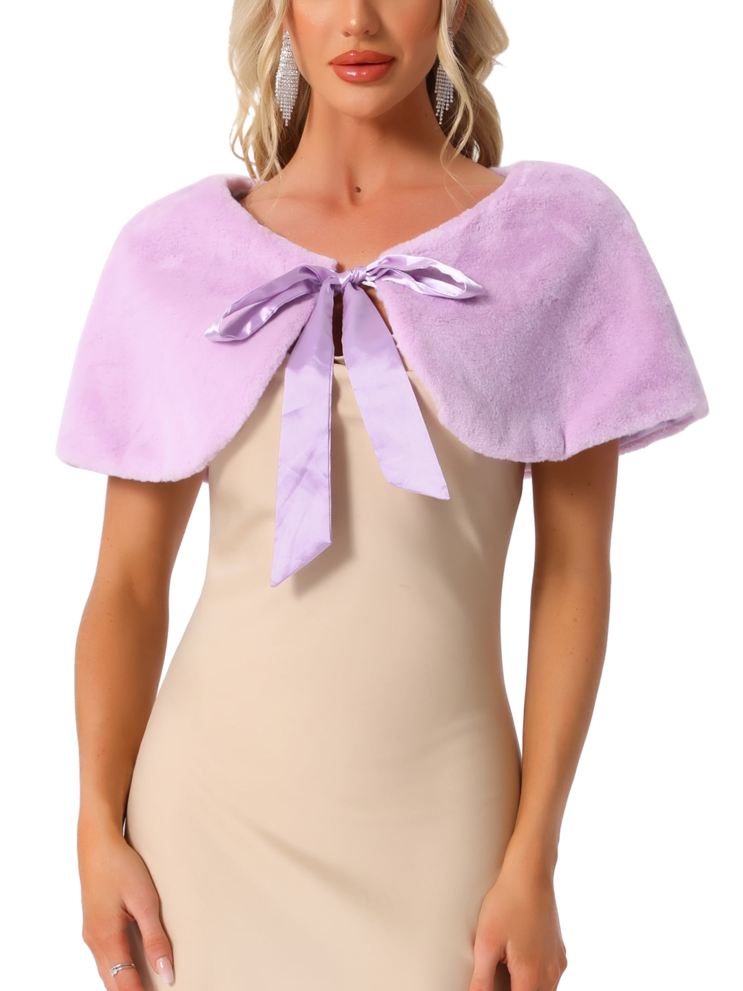 INSPIRE CHIC Women's Wedding Faux Fur Cropped Shrug Shawl with Bowknot ...