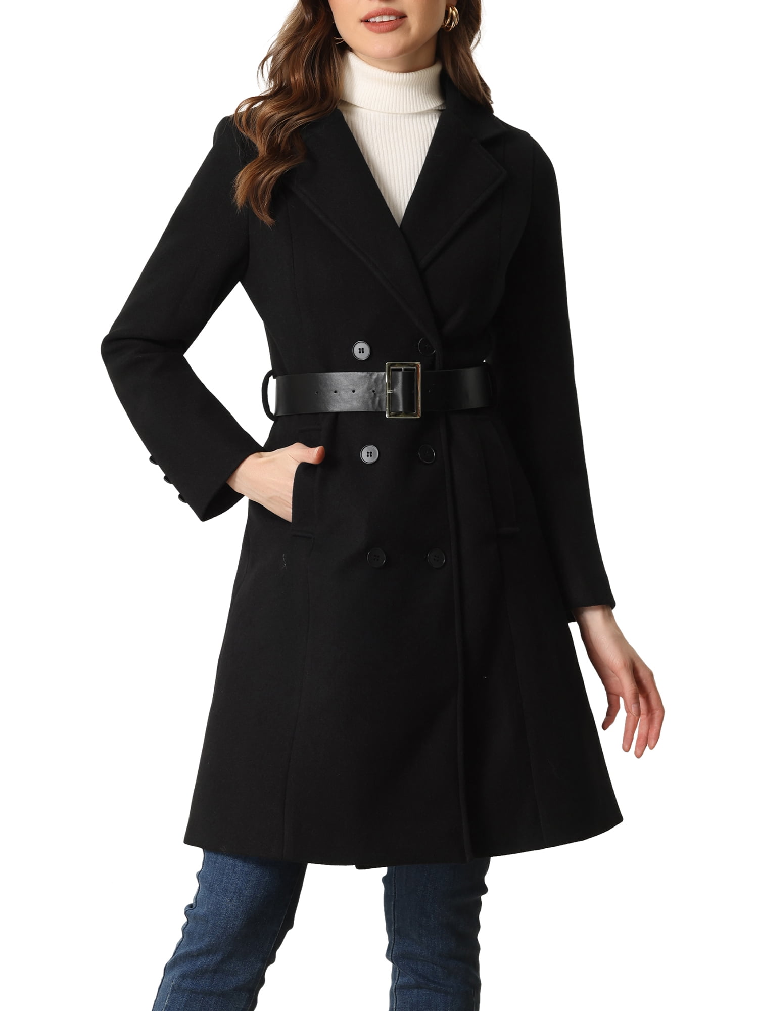 INSPIRE CHIC Women's Winter Lapel Collar Belted Double Breasted Long ...