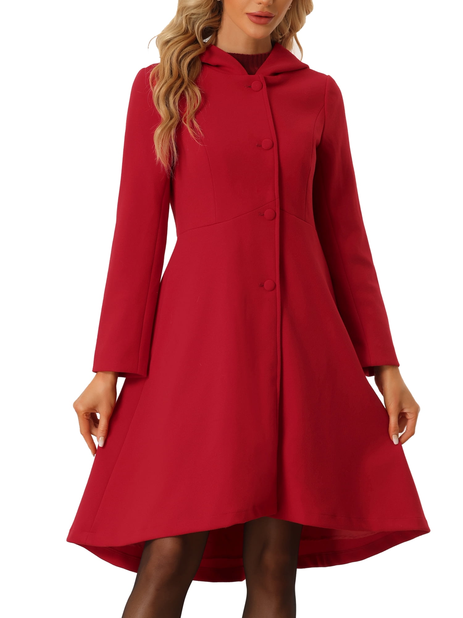 Allegra K Women's Winter Overcoat Hooded Button Solid Color Long Coat ...