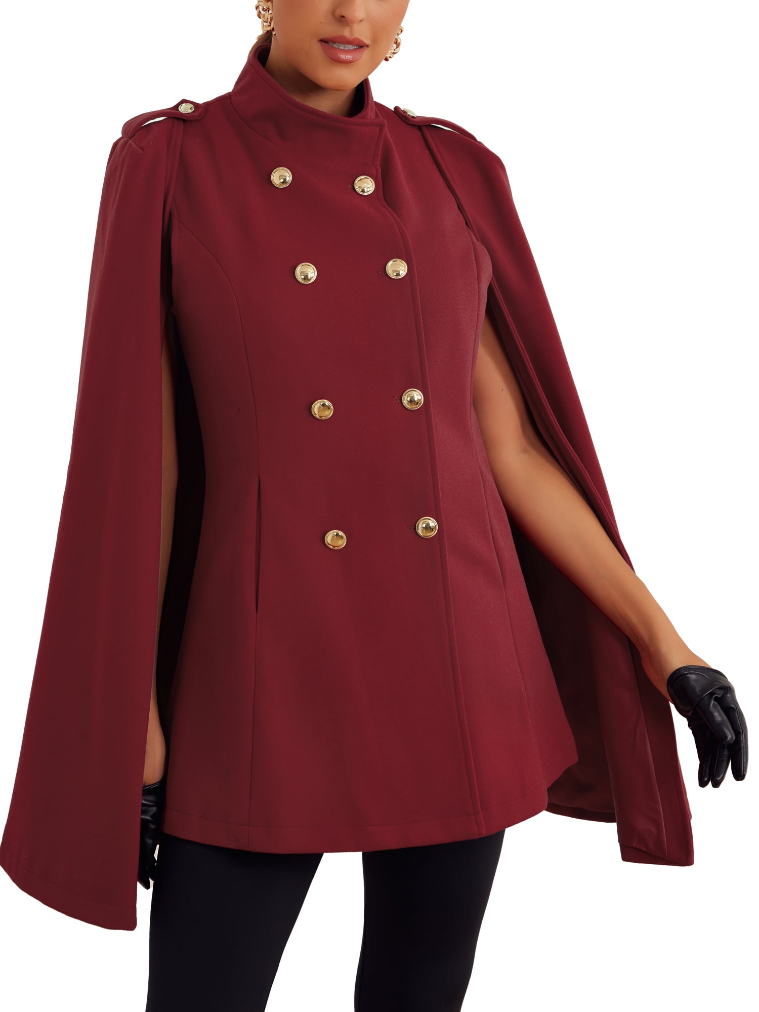 INSPIRE CHIC Women's Winter Slit Sleeve Double Breasted Cloak Coat L ...