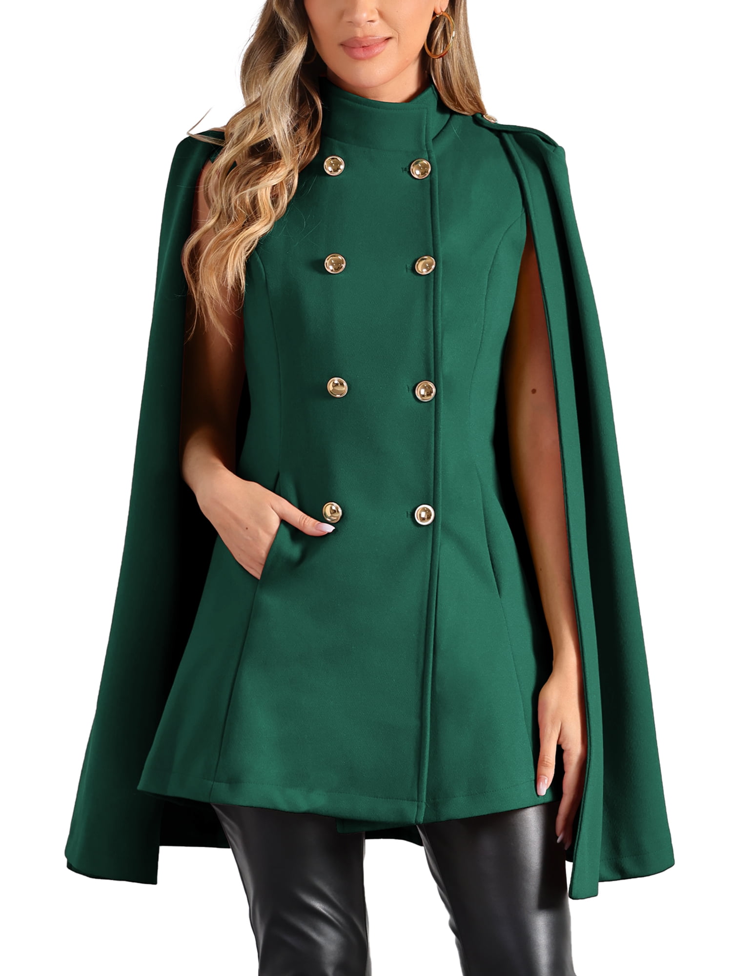 INSPIRE CHIC Women's Winter Slit Sleeve Double Breasted Cloak Coat M ...