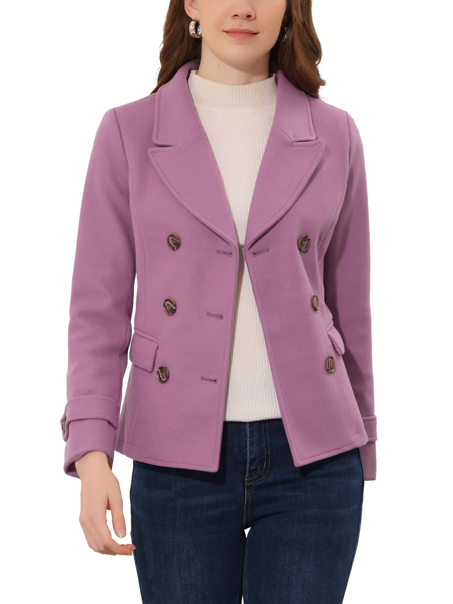 INSPIRE CHIC Women's Winter Worsted Notched Lapel Double Breasted ...