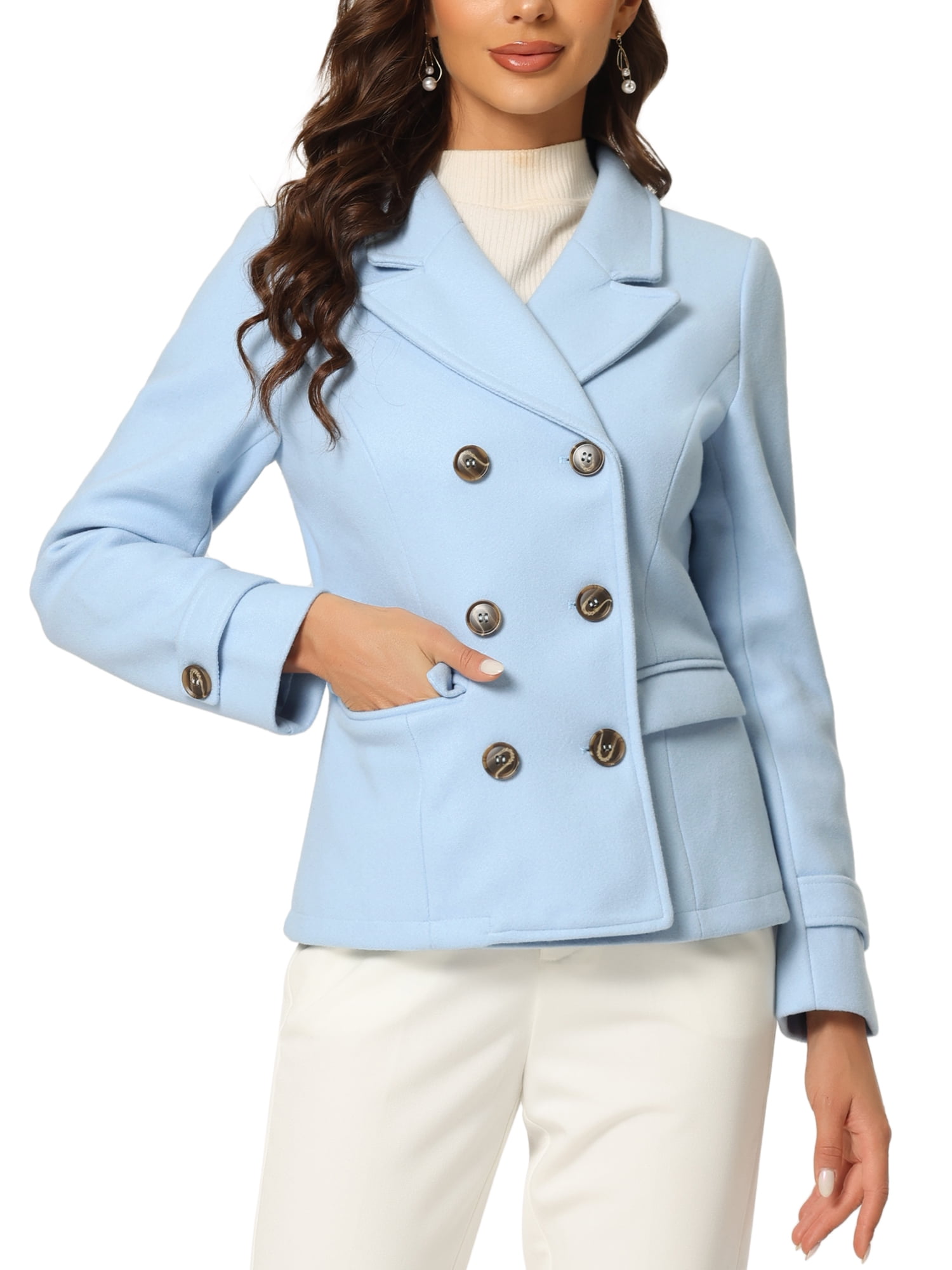 INSPIRE CHIC Women's Winter Worsted Notched Lapel Double Breasted ...