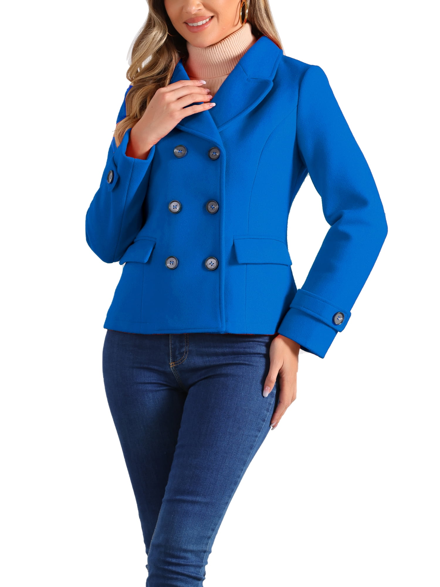 INSPIRE CHIC Women's Winter Worsted Notched Lapel Double Breasted ...