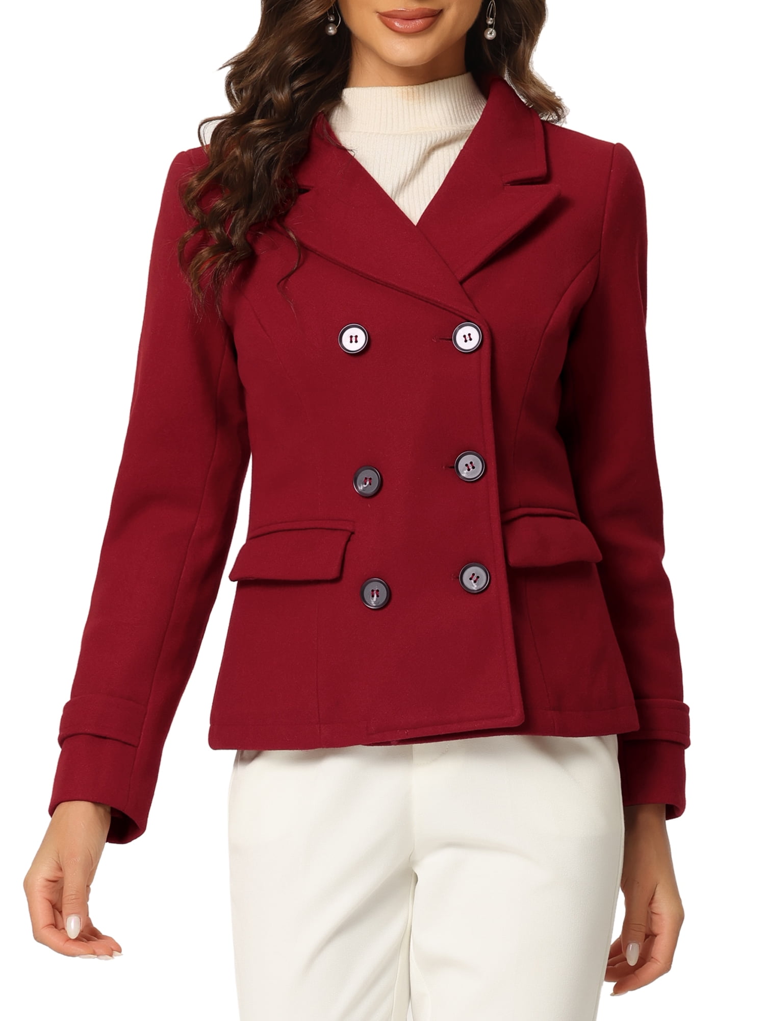 INSPIRE CHIC Women's Winter Worsted Notched Lapel Double Breasted ...
