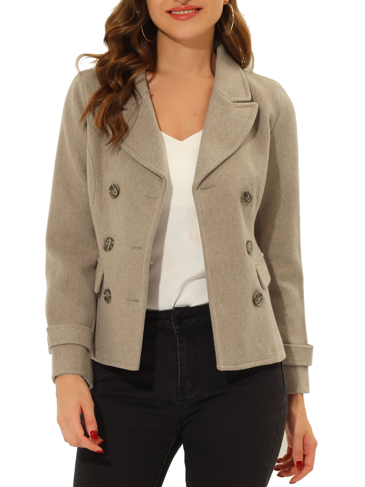 INSPIRE CHIC Women's Winter Worsted Notched Lapel Double Breasted ...