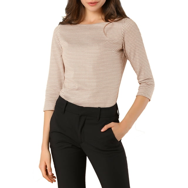 Allegra K Womens Work Boat Neck 3 4 Sleeve Stretchy Knit Blouse