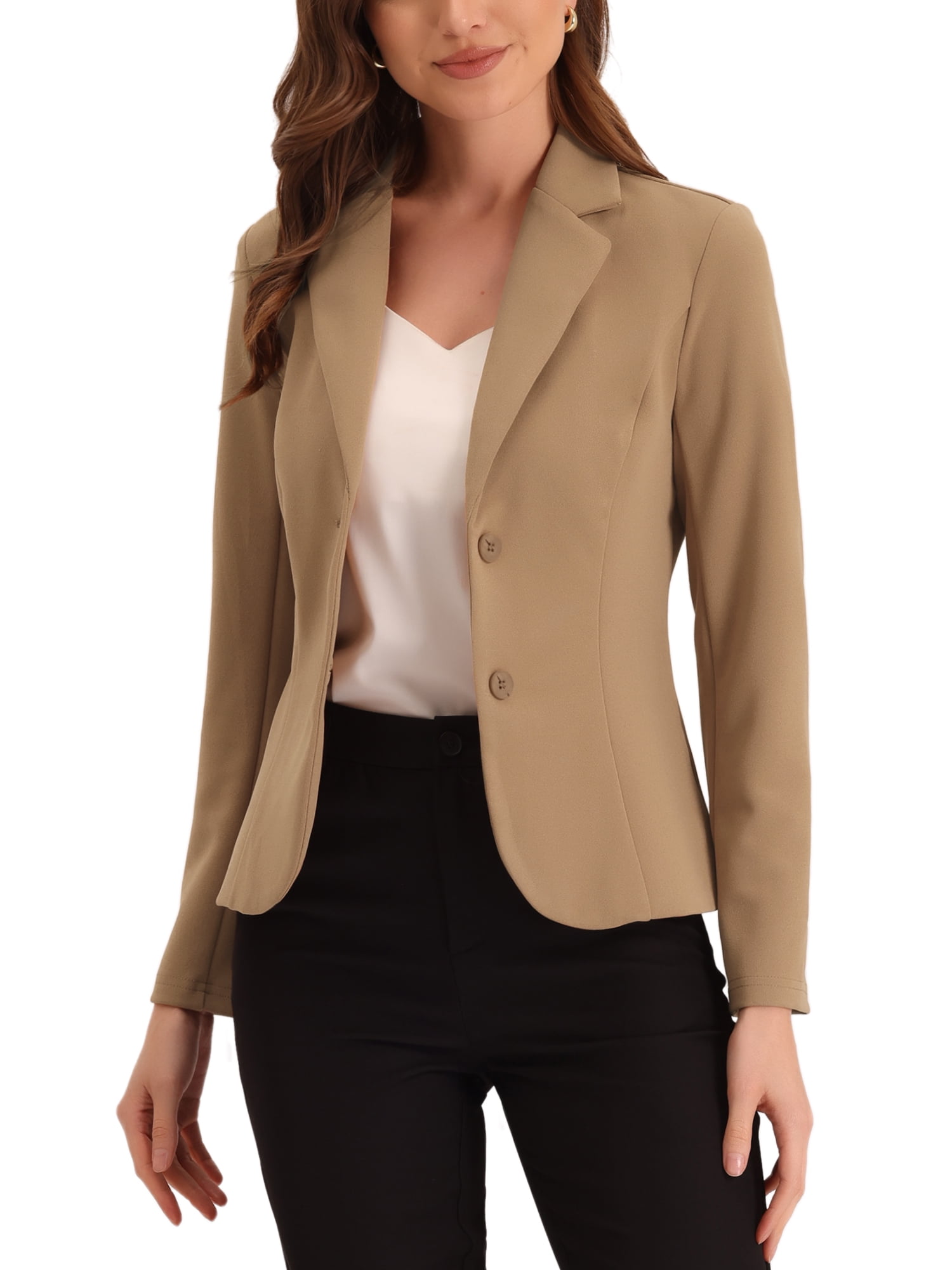 INSPIRE CHIC Women's Blazer Lapel Collar Long Sleeves Work Jacket Suit ...