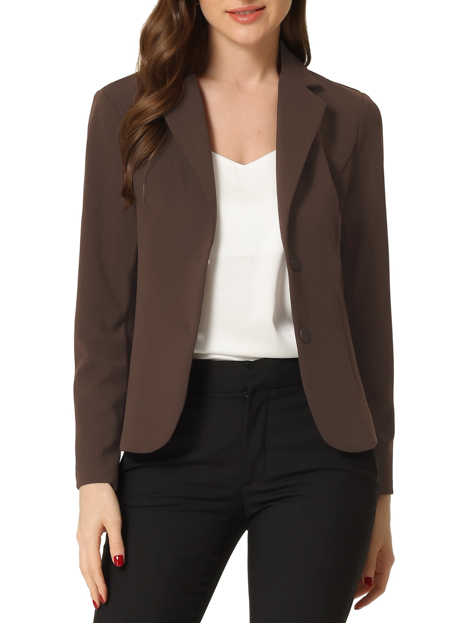 INSPIRE CHIC Women's Work Blazer Lapel Collar Long Sleeve Jacket Suit ...
