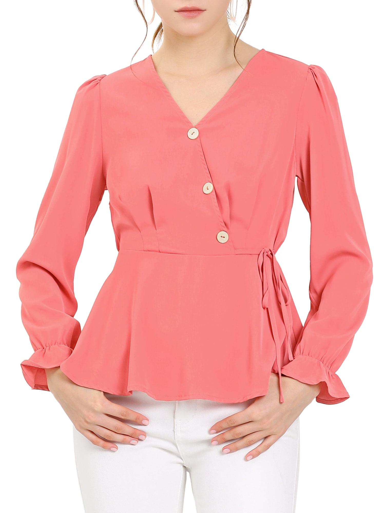 INSPIRE CHIC Women's Work Office Button Decor Long Sleeves Peplum ...