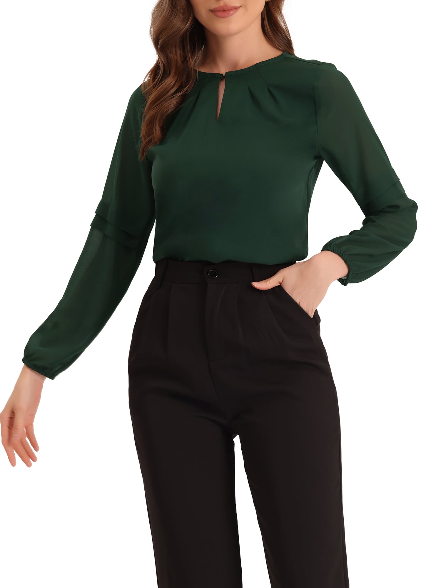 INSPIRE CHIC Women's Chiffon Blouse Keyhole Neck Patchwork Sleeve ...