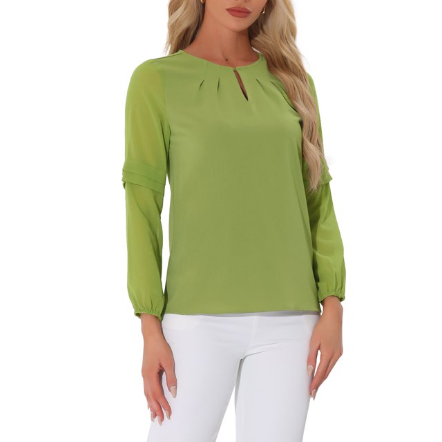 INSPIRE CHIC Women's Chiffon Blouse Keyhole Neck Patchwork Sleeve ...
