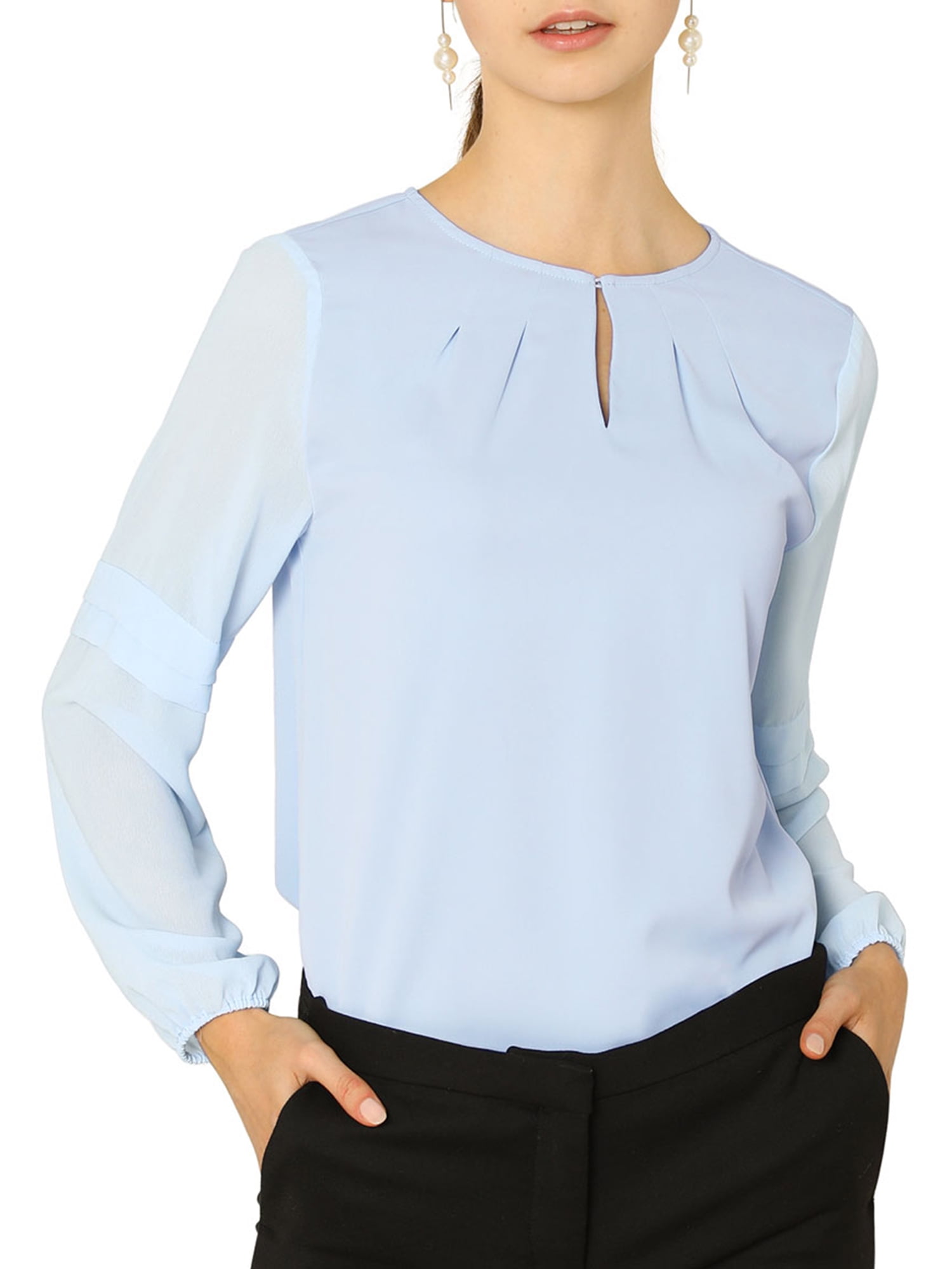 INSPIRE CHIC Women's Chiffon Blouse Keyhole Neck Patchwork Sleeve ...