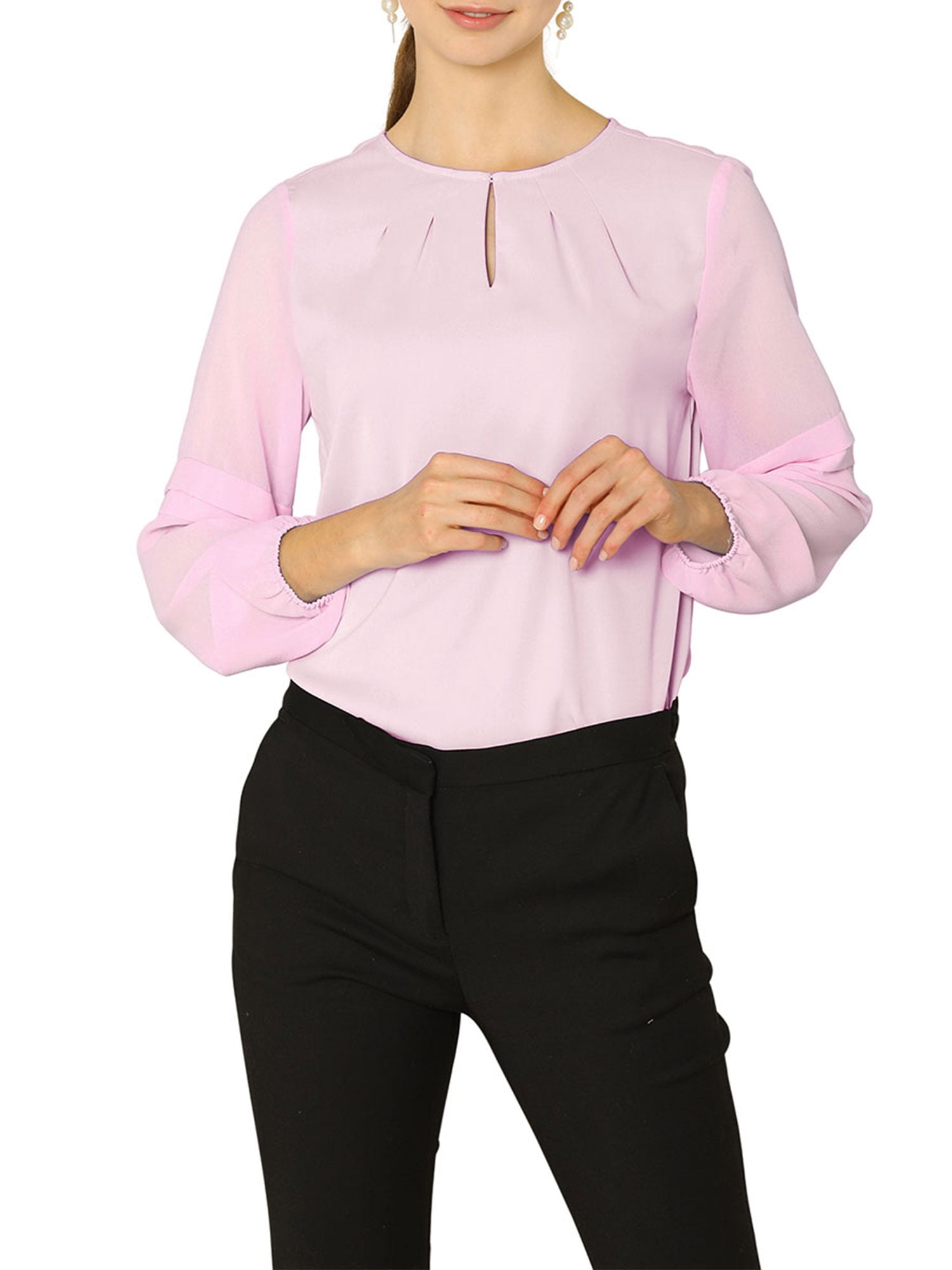 INSPIRE CHIC Women's Chiffon Blouse Keyhole Neck Patchwork Sleeve ...