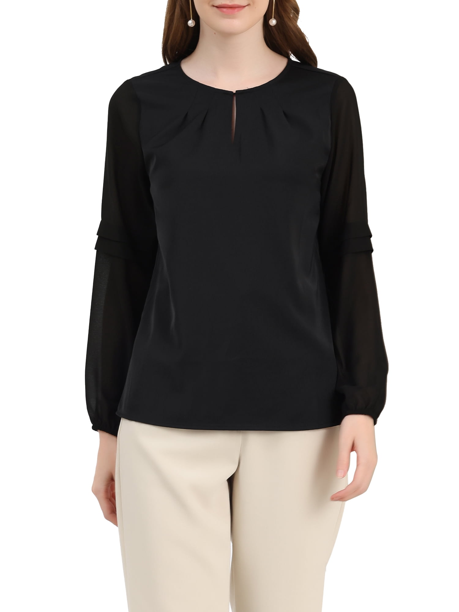 INSPIRE CHIC Women's Chiffon Blouse Keyhole Neck Patchwork Sleeve ...